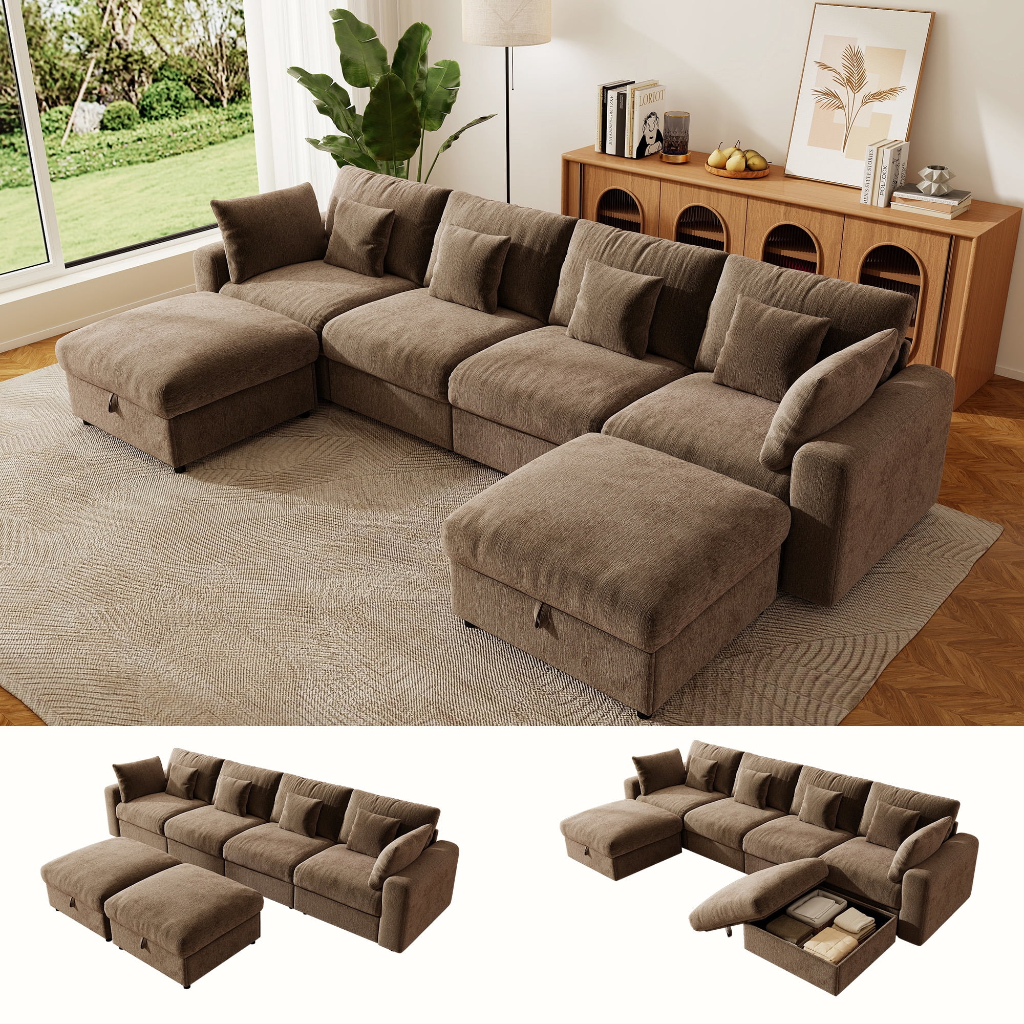 BedLuxury 140" Extra Large Modular Sectional Cloud Sofa with 2 ...