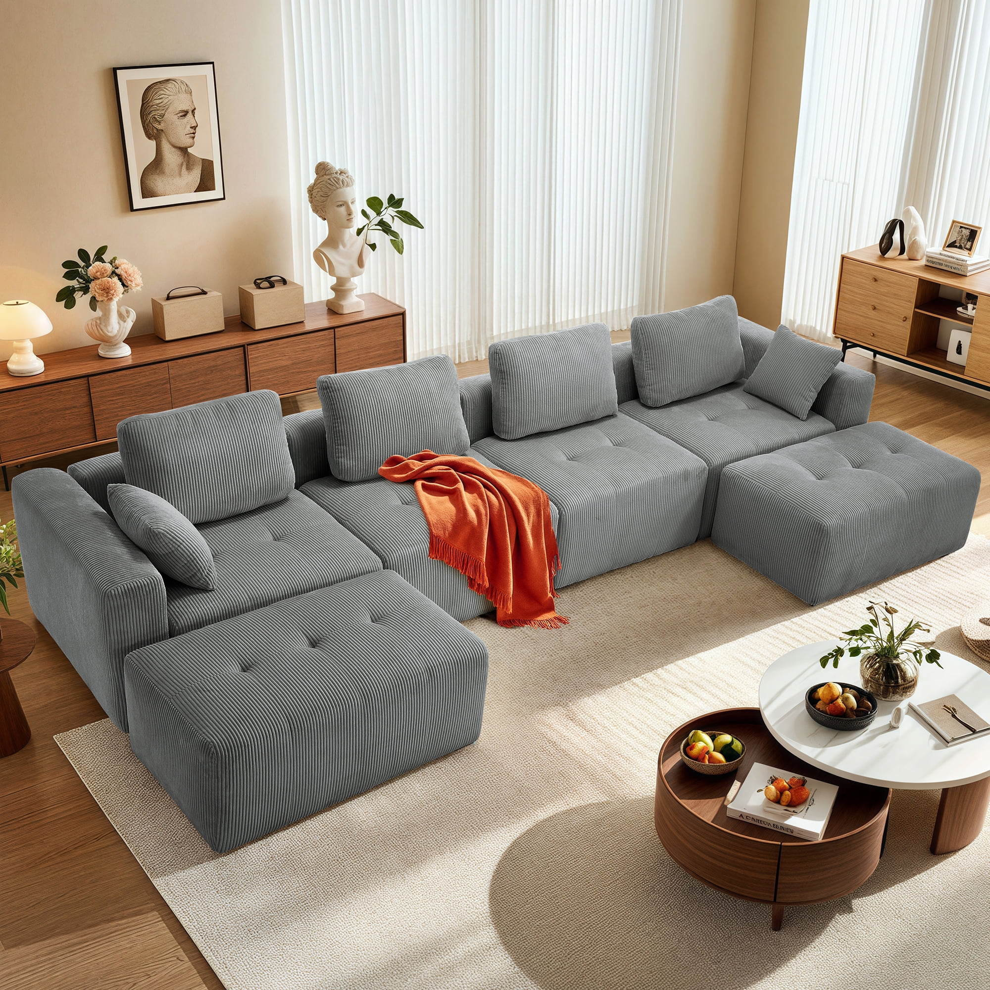 BedLuxury 144" Modular Sectional Sofa with Deep Seat, Modern U-shaped ...