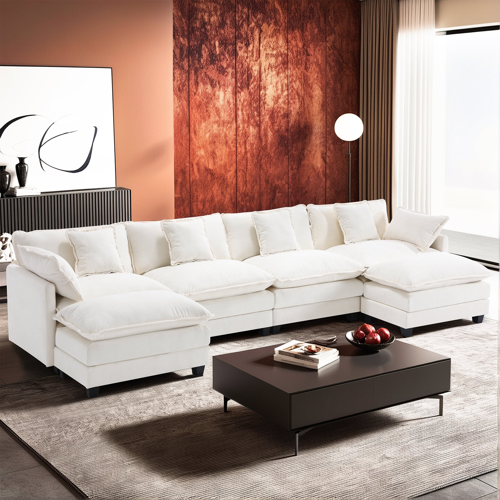 BedLuxury 146.5'' U shape Modular Sectional Sofa with Movable Ottomans ...
