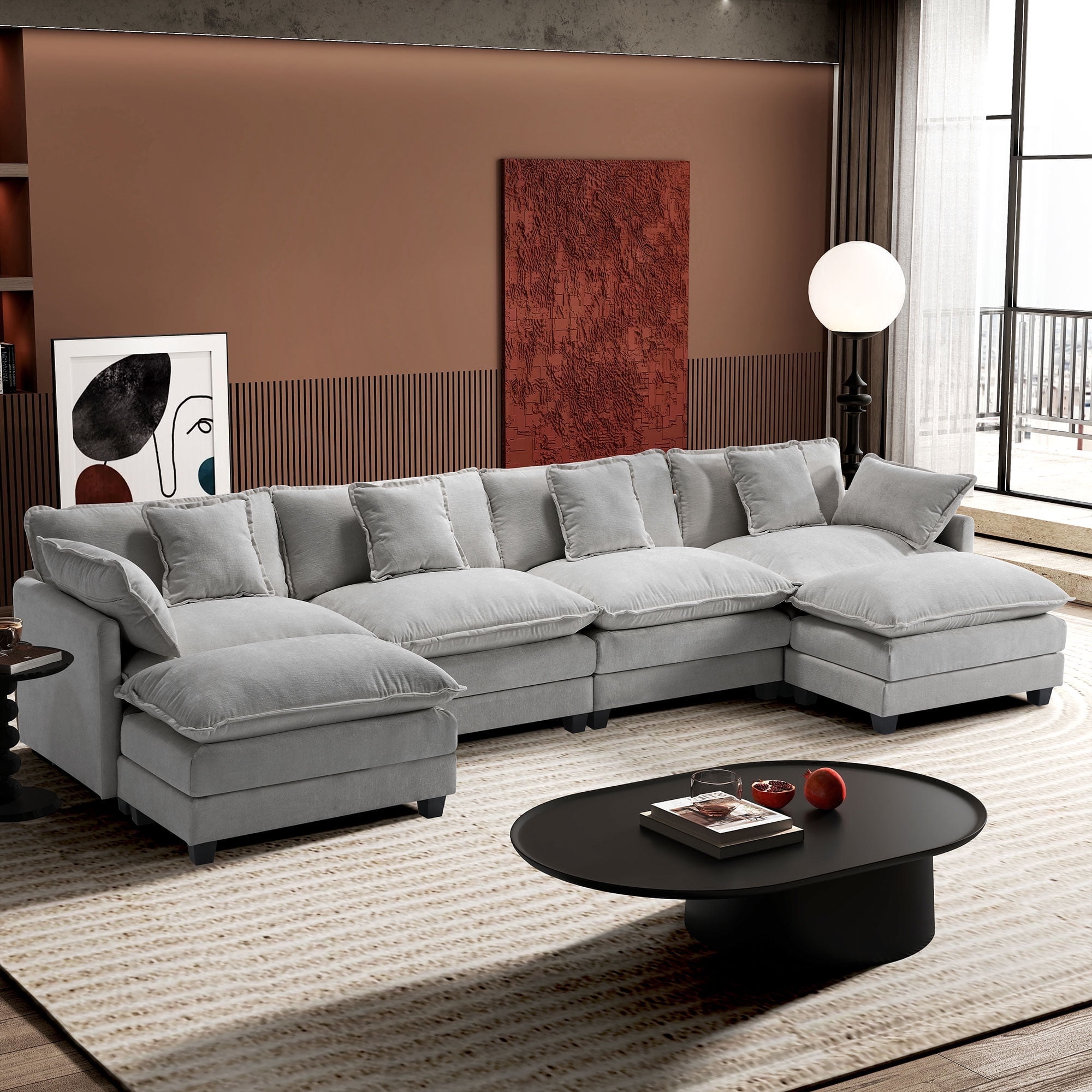 BedLuxury 146.5'' U shape Modular Sectional Sofa with Movable Ottomans ...