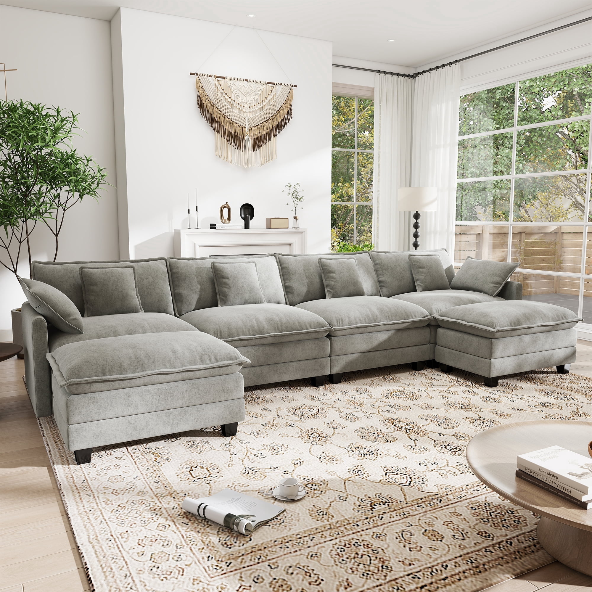 BedLuxury 146.5'' U shape Modular Sectional Sofa with Movable Ottomans ...