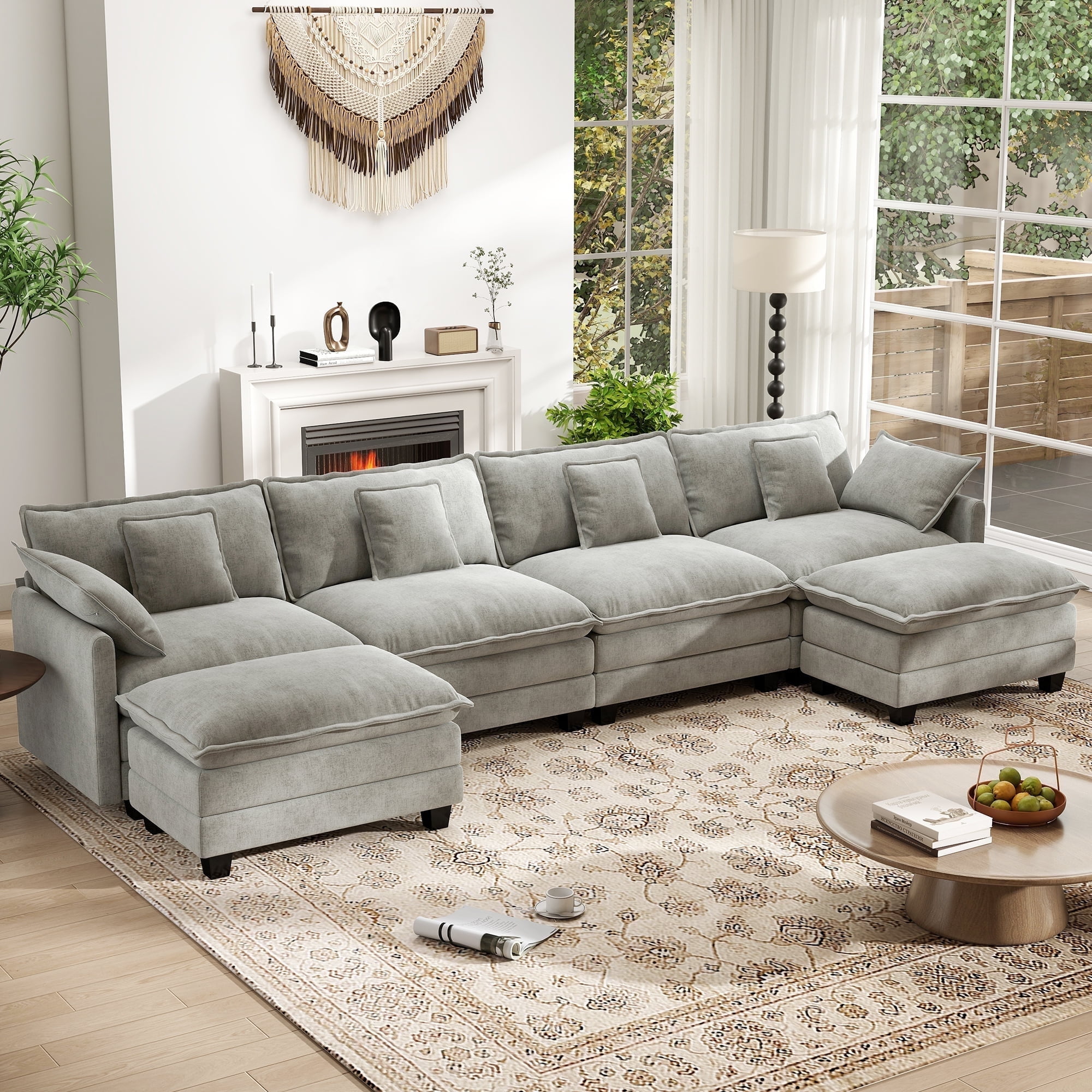 BedLuxury 146.5'' U shape Modular Sectional Sofa with Movable Ottomans ...
