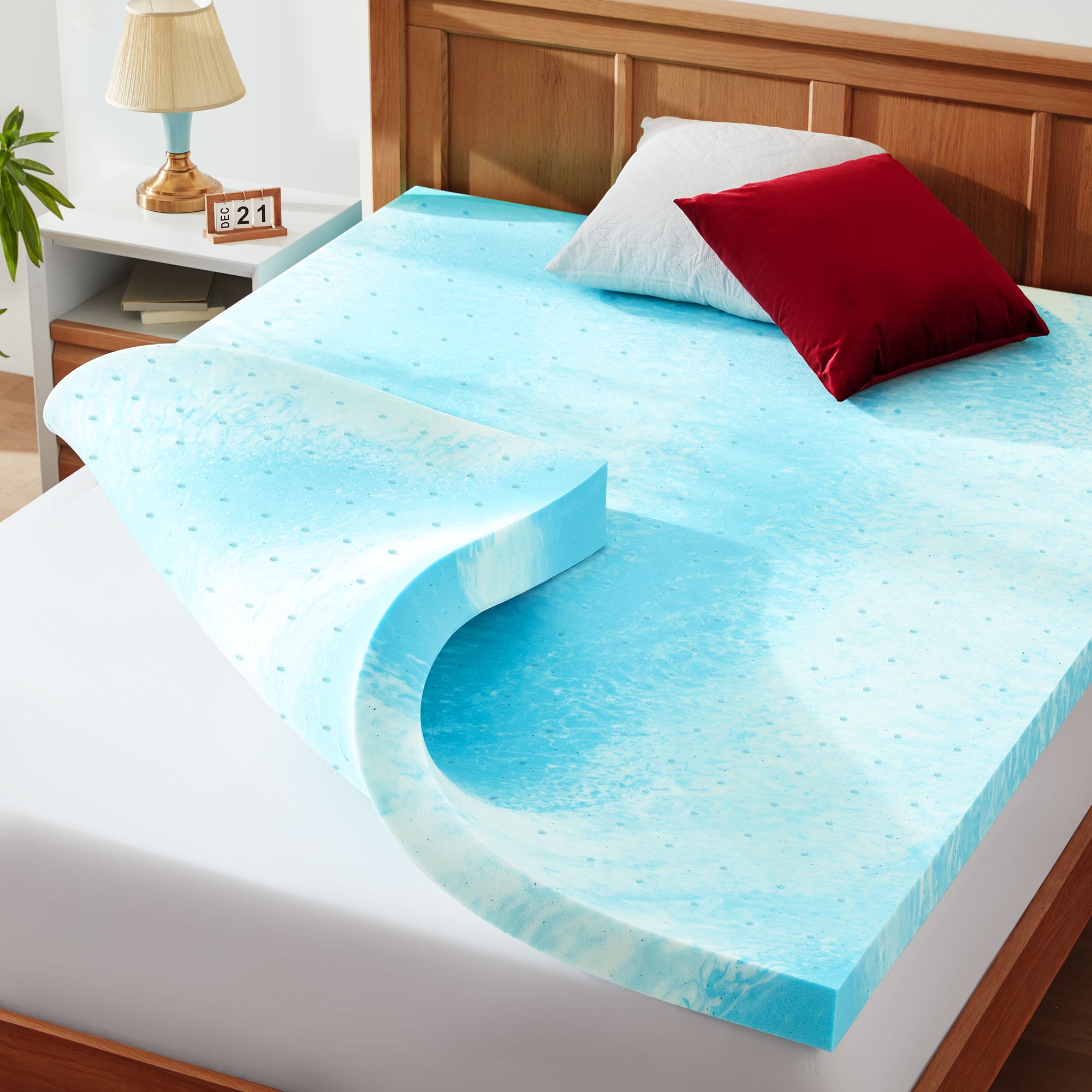 BedLuxury 2&3 Inch Gel Memory Foam Mattress Topper,Cooling Gel Swirl ...