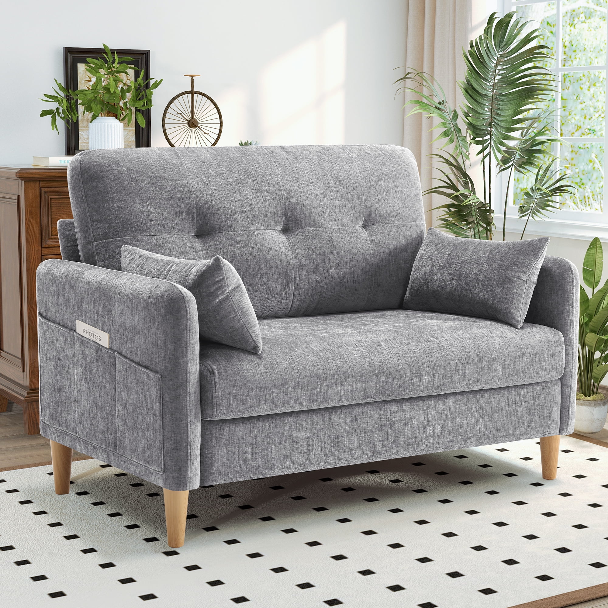 BedLuxury 47’’ Wide LoveSeat,2-seat Chenille sofa with 2 Pillows for ...