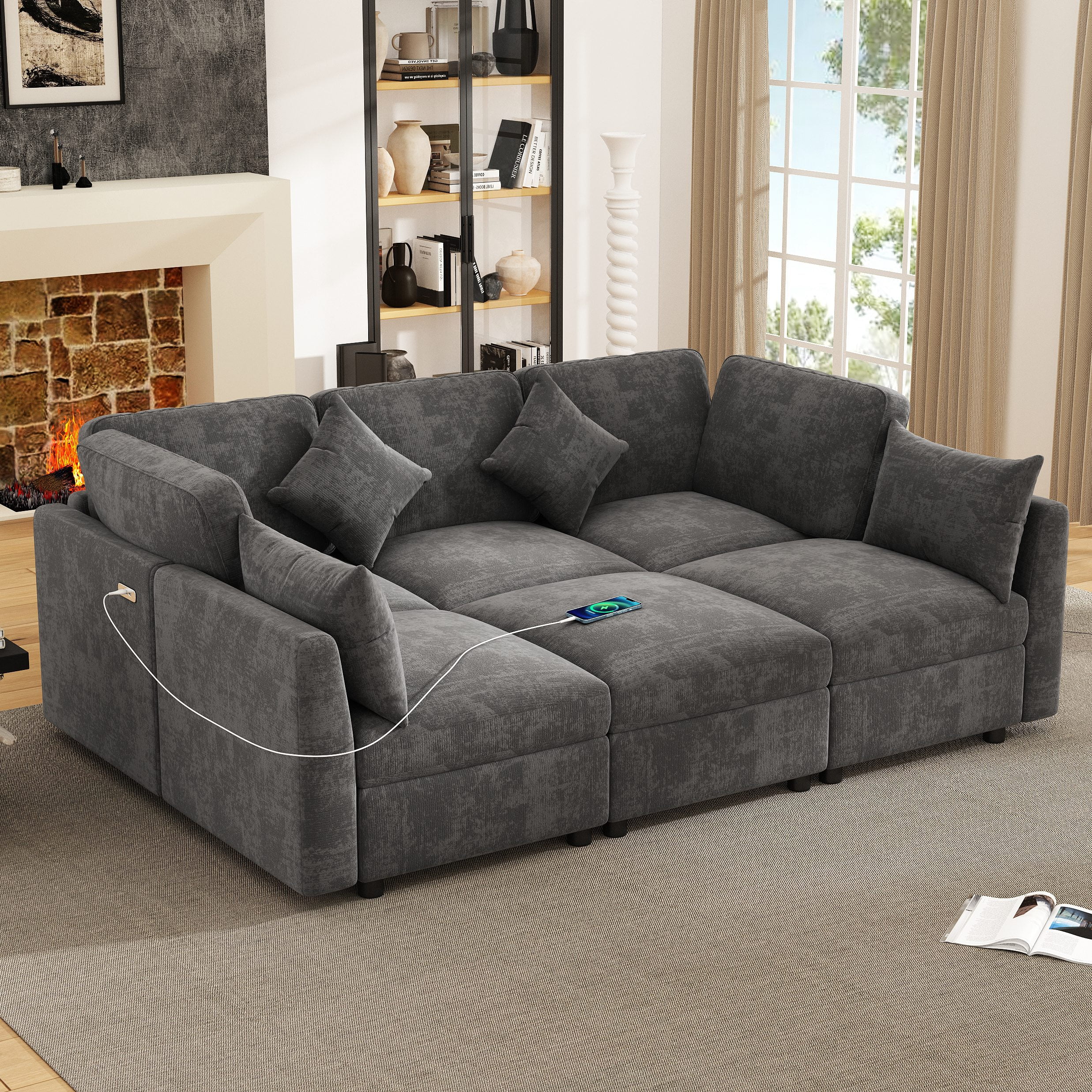 BedLuxury 5 Seater Reversible Modular Sectional Sofa,Convertible ...