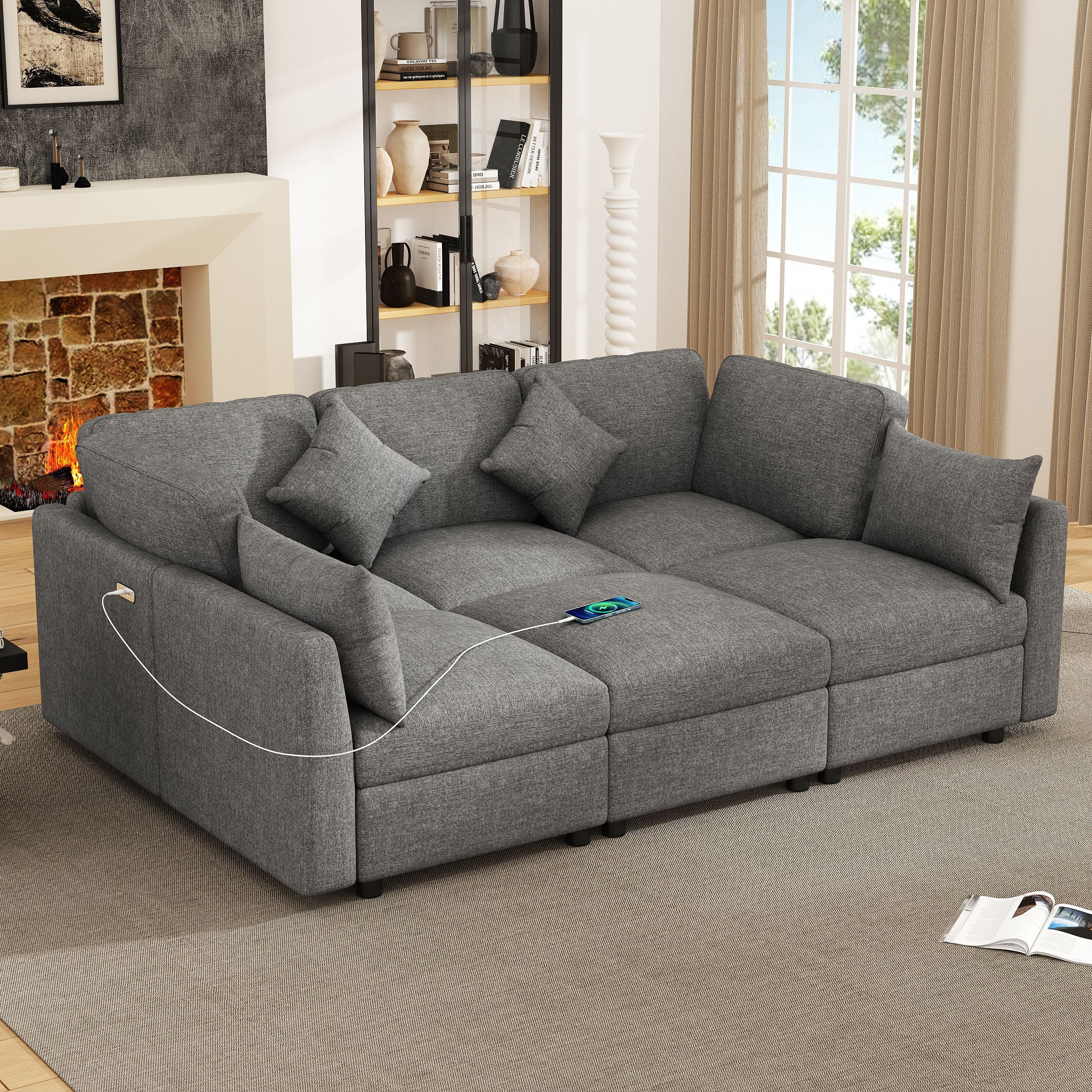 BedLuxury 5 Seater Reversible Modular Sectional Sofa,Convertible ...