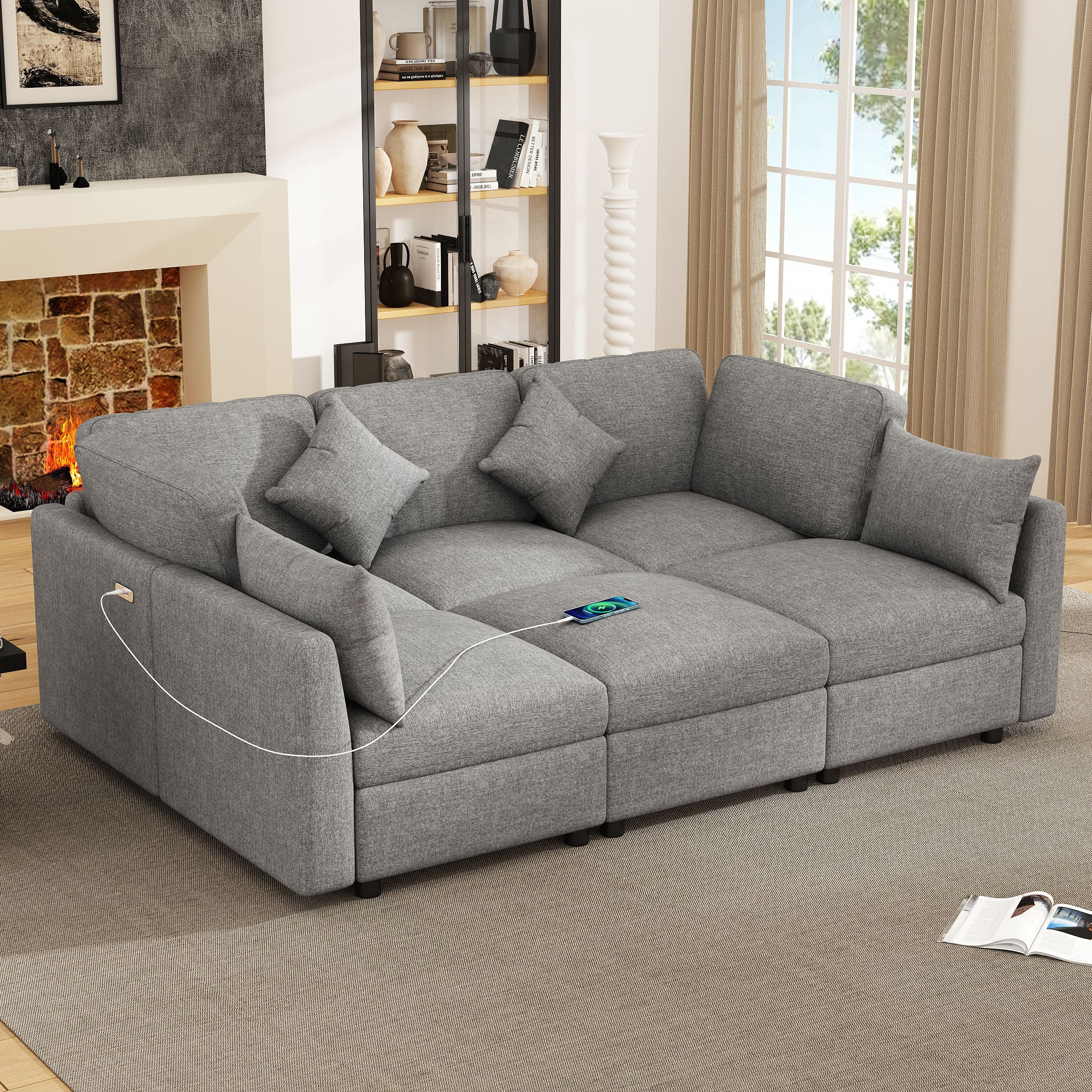 BedLuxury 5 Seater Reversible Modular Sectional Sofa,Convertible ...