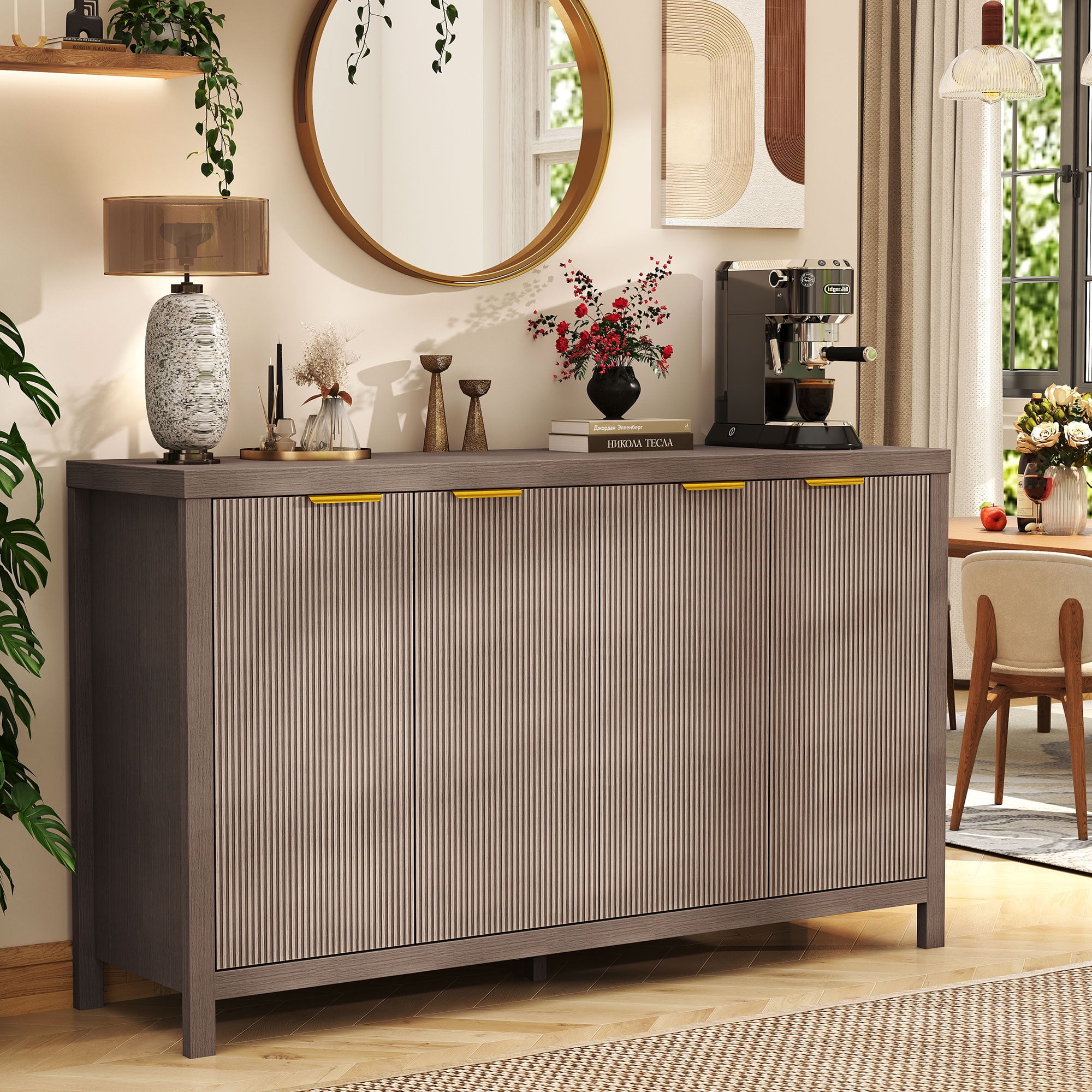 BedLuxury 55.5 Inch Sideboard Buffet Cabinet With Sturdy Desktop ...
