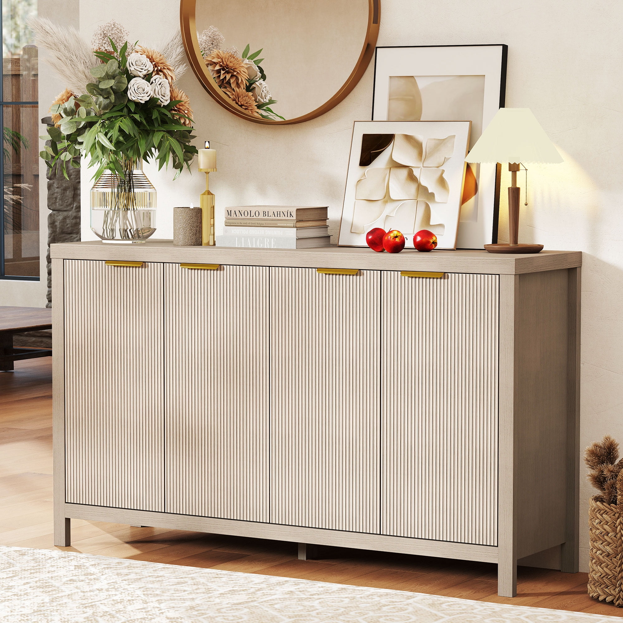 BedLuxury 55.5 Inch Sideboard Buffet Cabinet With Sturdy Desktop ...