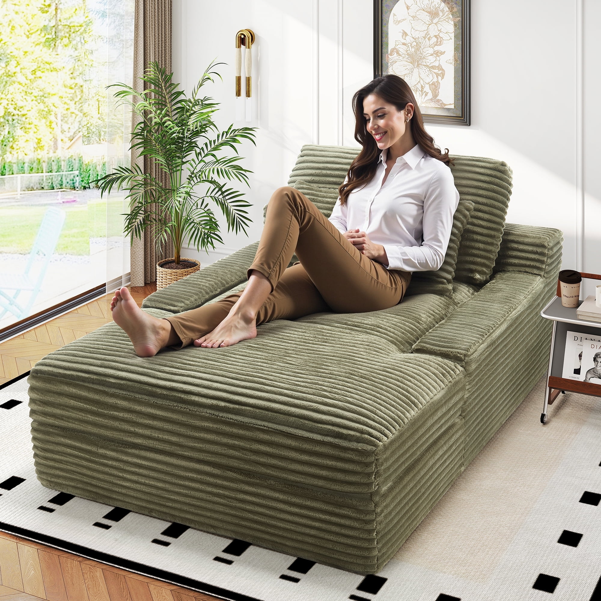 BedLuxury 73''x55'' Oversized Chaise Lounge Chair, Cloud Faux Fur Upholstered Sofa Bed Cozy ...