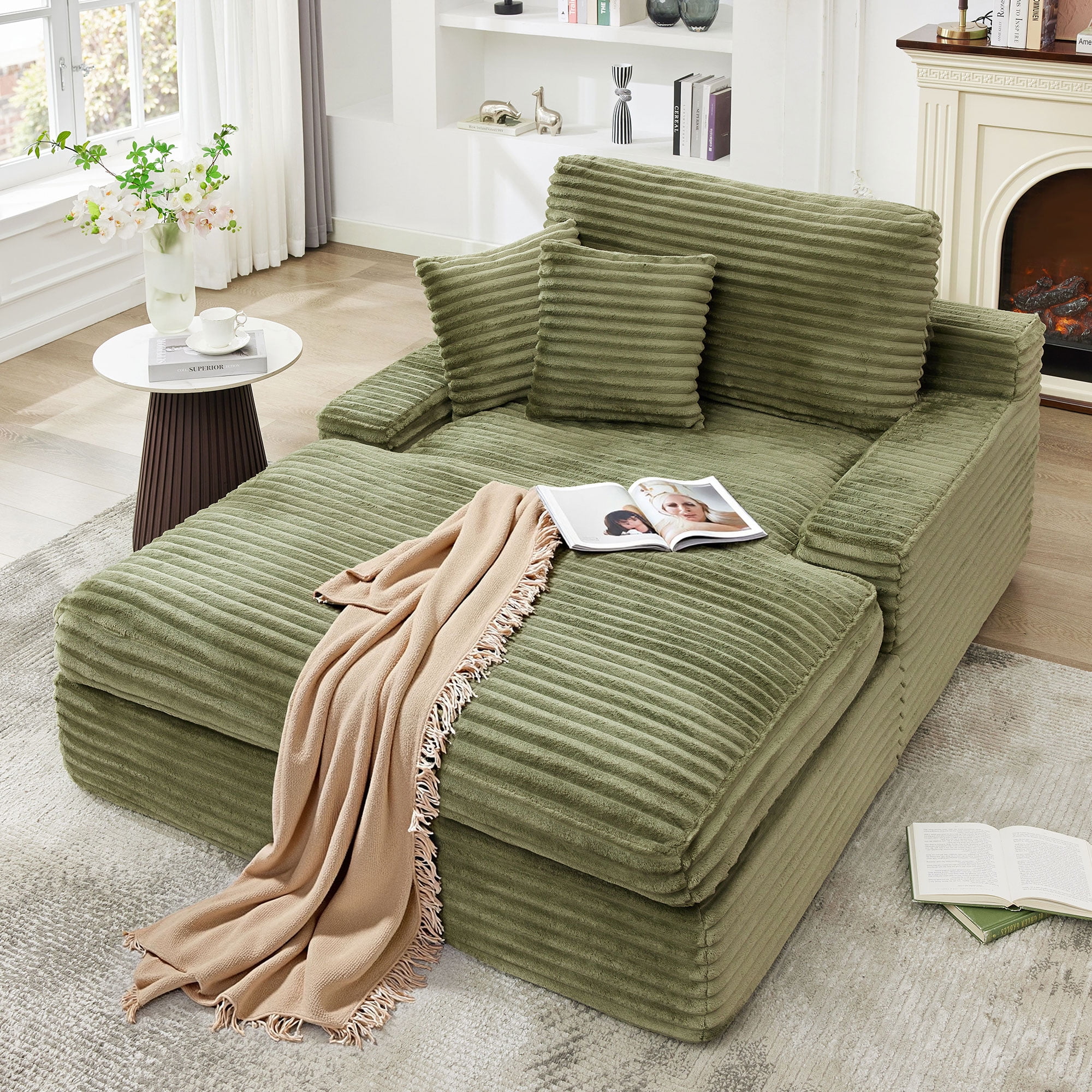 BedLuxury 73''x55'' Oversized Chaise Lounge Chair, Cloud Faux Fur ...