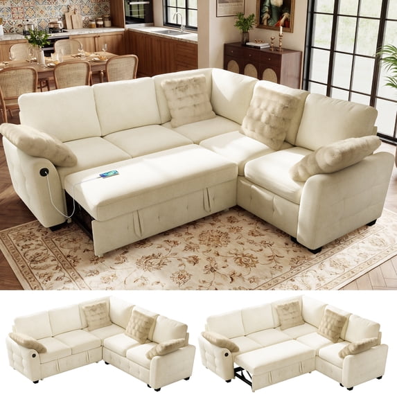 BedLuxury 83" Modular Sectional Sleeper Sofa With Pull Out Bed, USB ...
