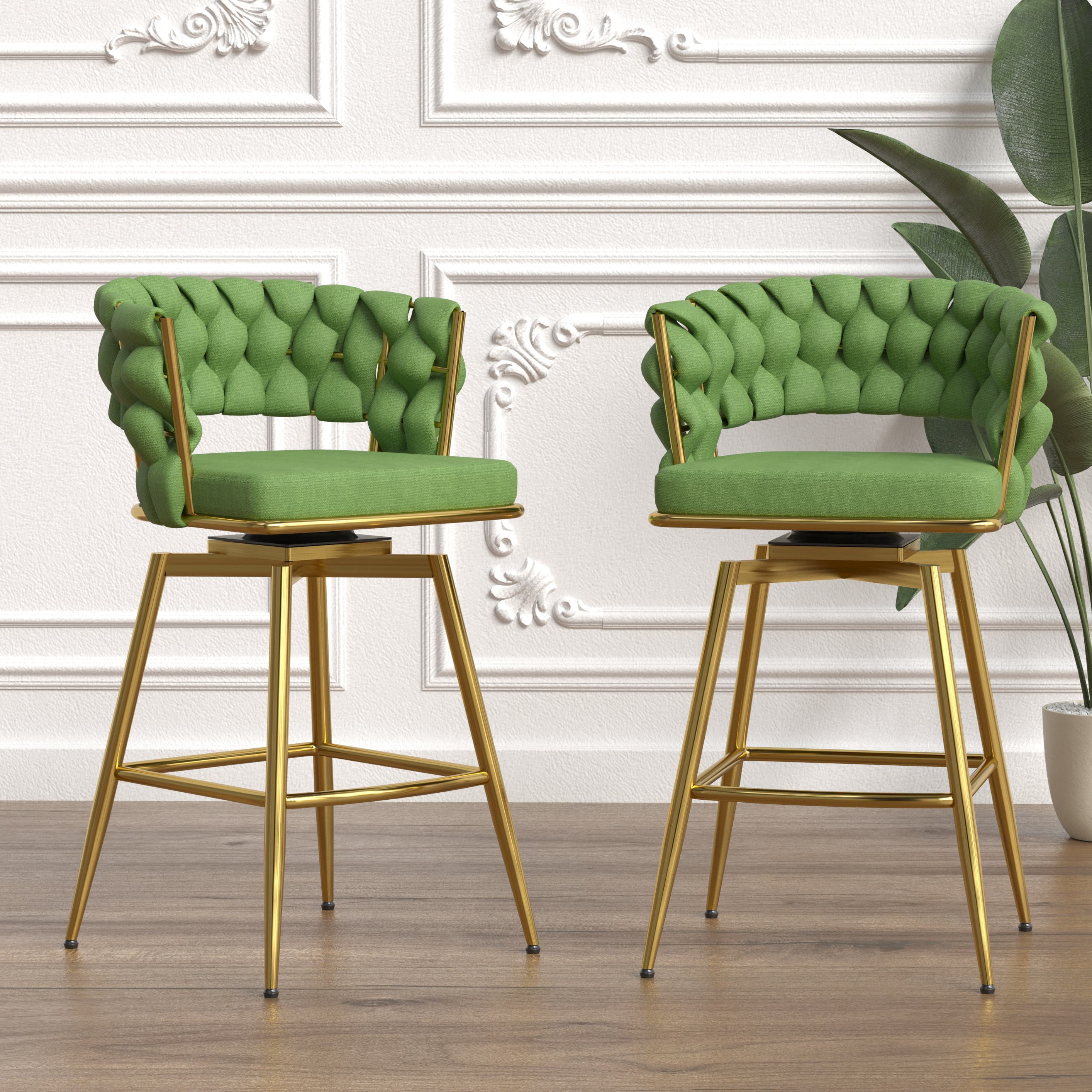 BedLuxury Modern 360° Swivel Bar Stools Chairs Set of 2, Woven ...