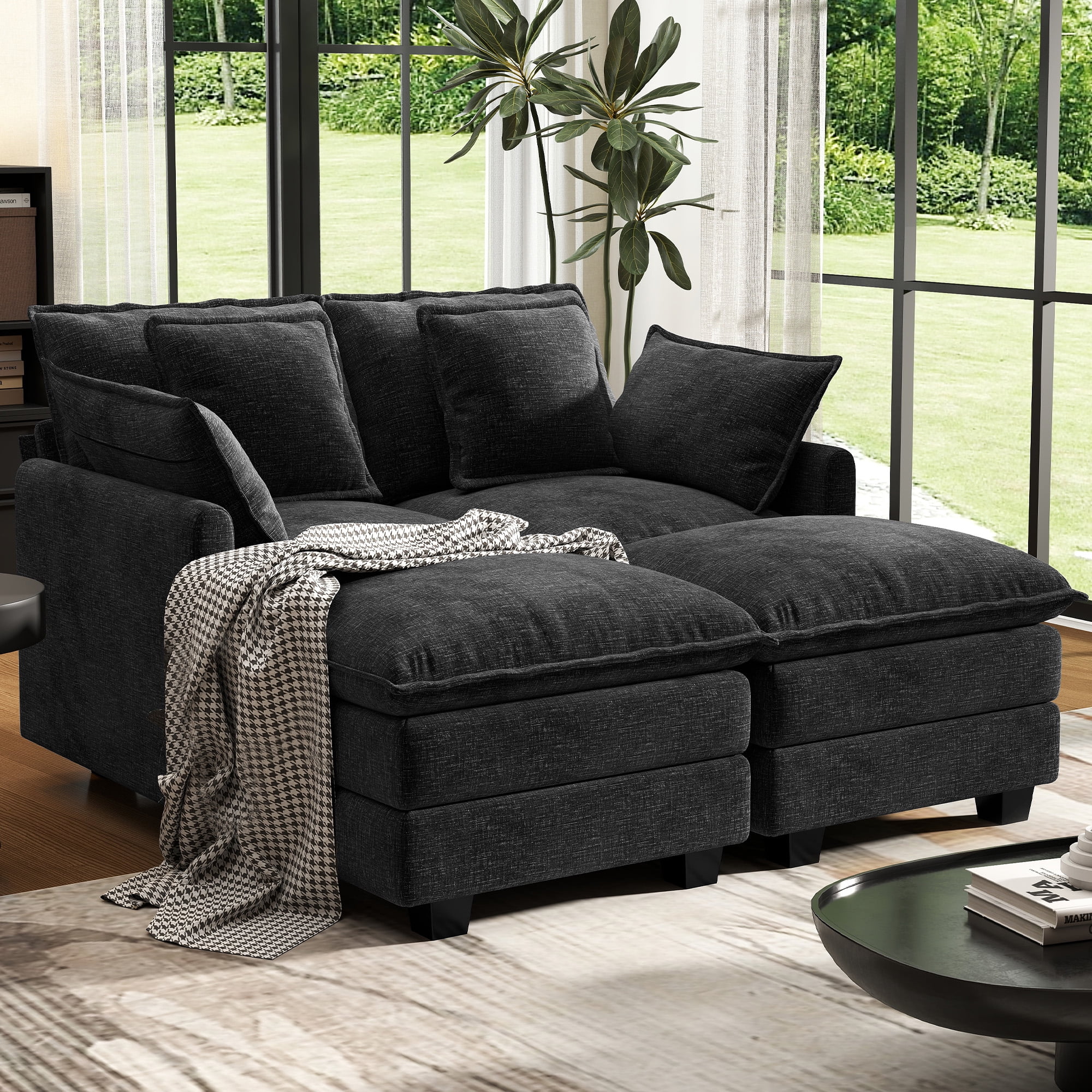 BedLuxury Modular Sectional Sofa, Loveseat Sofa with Movable Ottomans ...