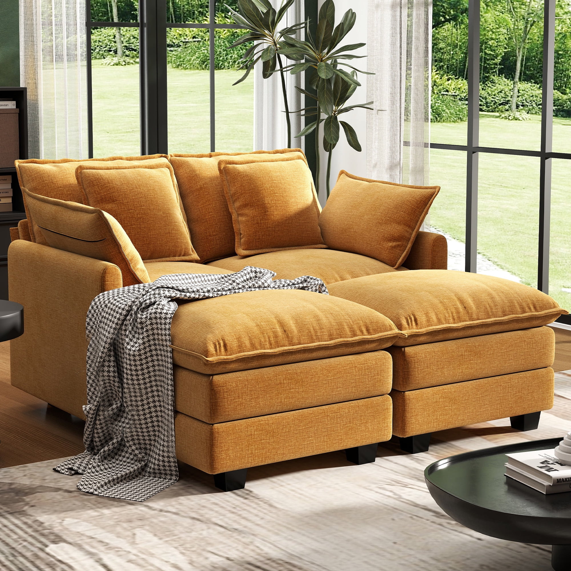 BedLuxury Modular Sectional Sofa, Loveseat Sofa with Movable Ottomans ...