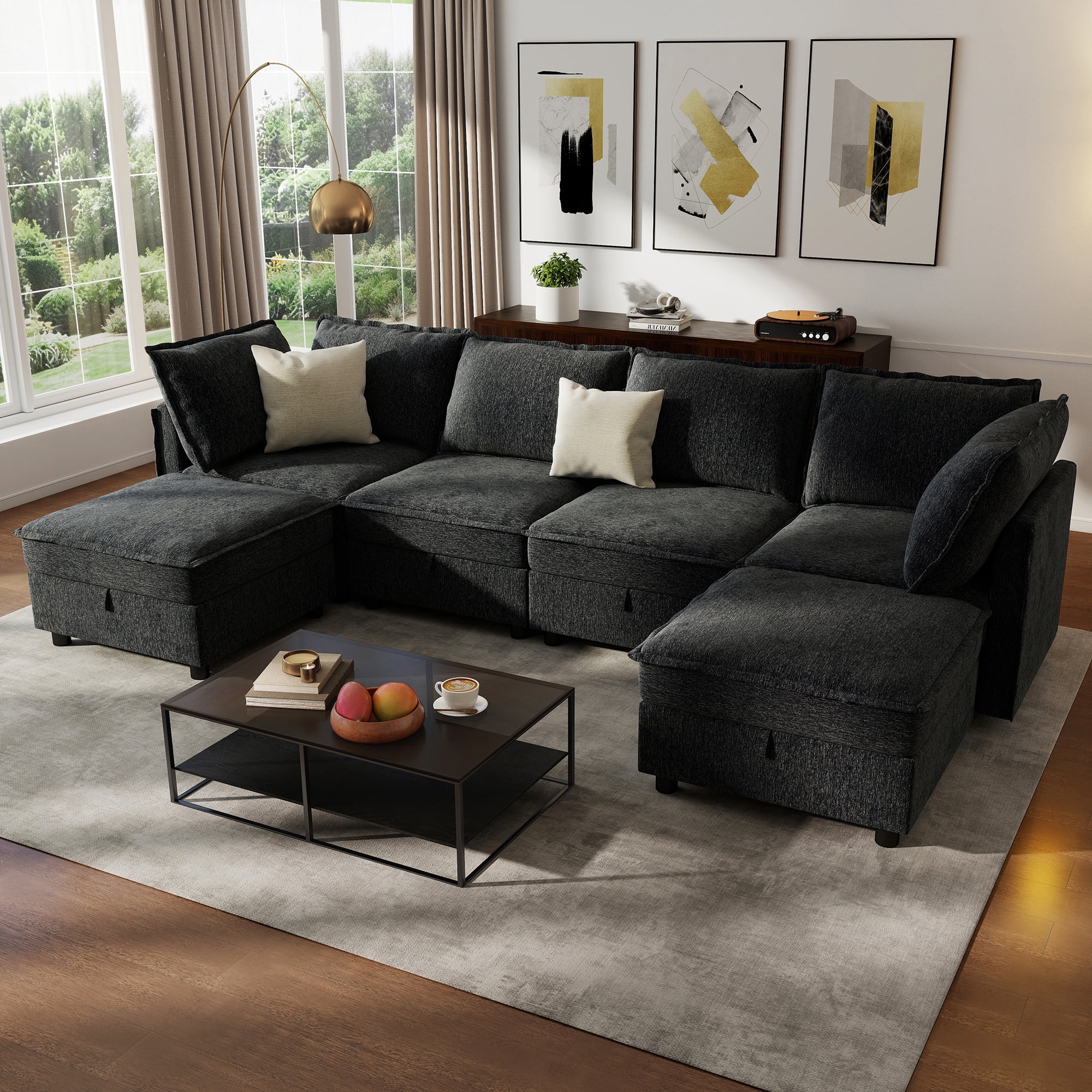 BedLuxury 126" Modular Sectional Sofa with Storage, U-Shaped Modern ...