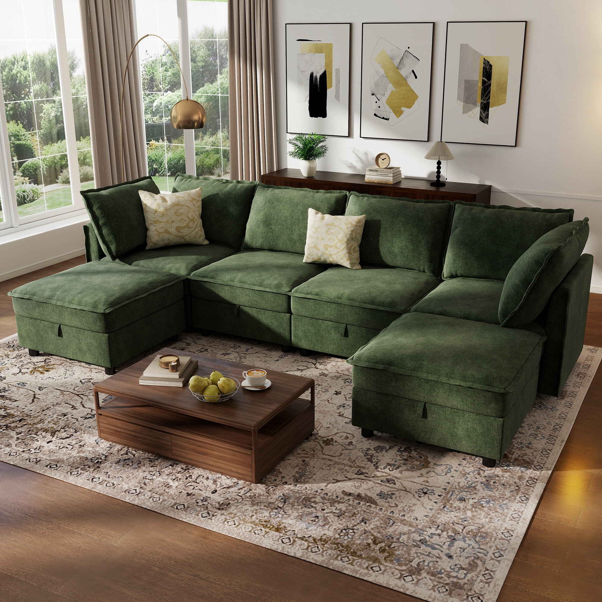 BedLuxury 126" Modular Sectional Sofa with Storage, U-Shaped Modern ...