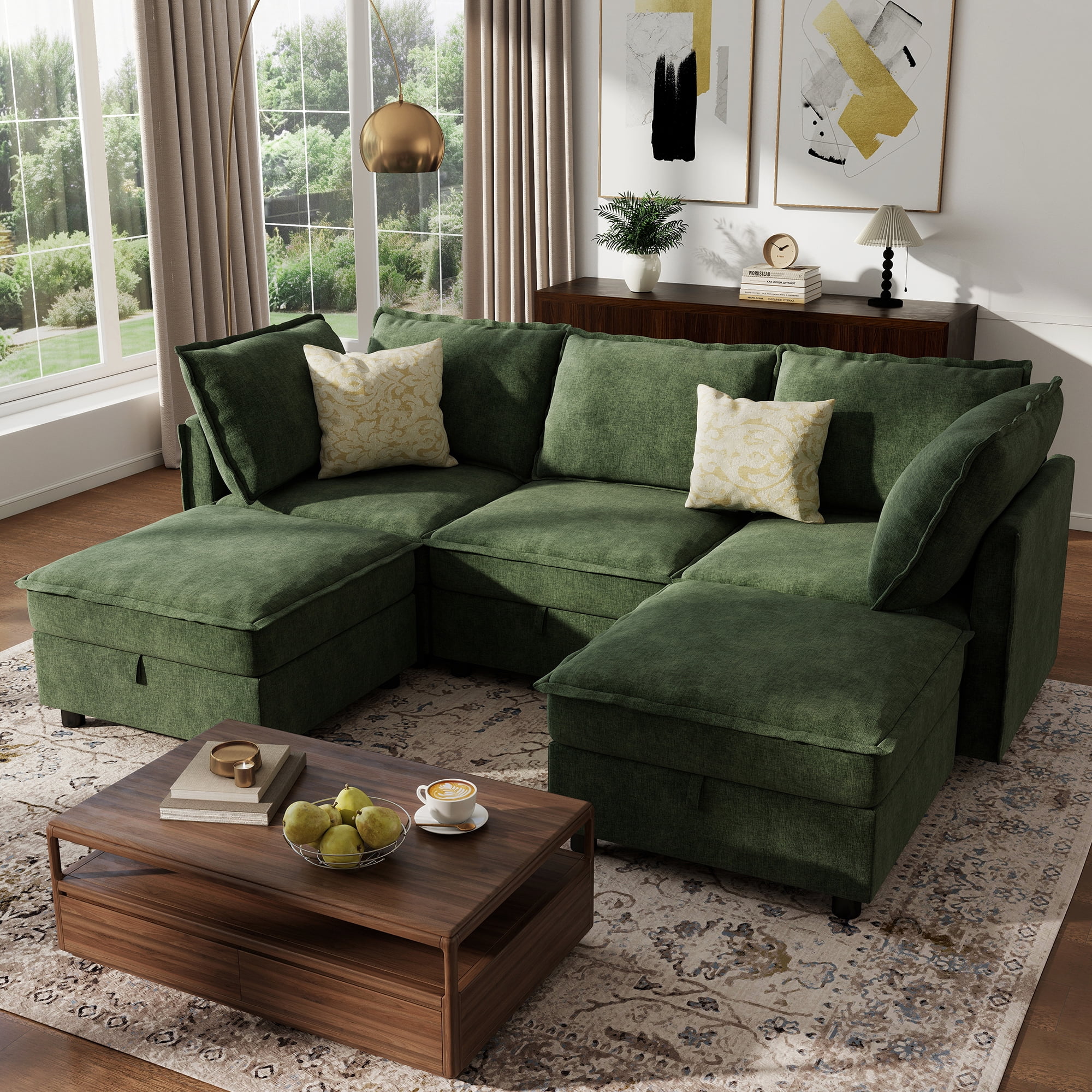 BedLuxury 97" Modular Sectional Sofa with Storage, U-Shaped Modern Sofa ...