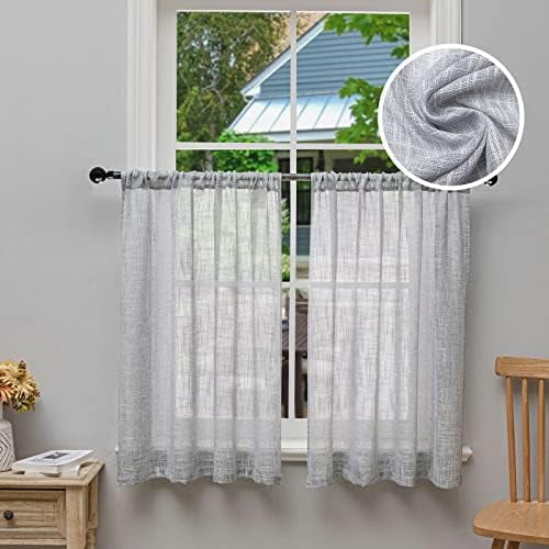 Beda Home Linen Textured Curtain Panels for Kitchen Living Room; Light ...