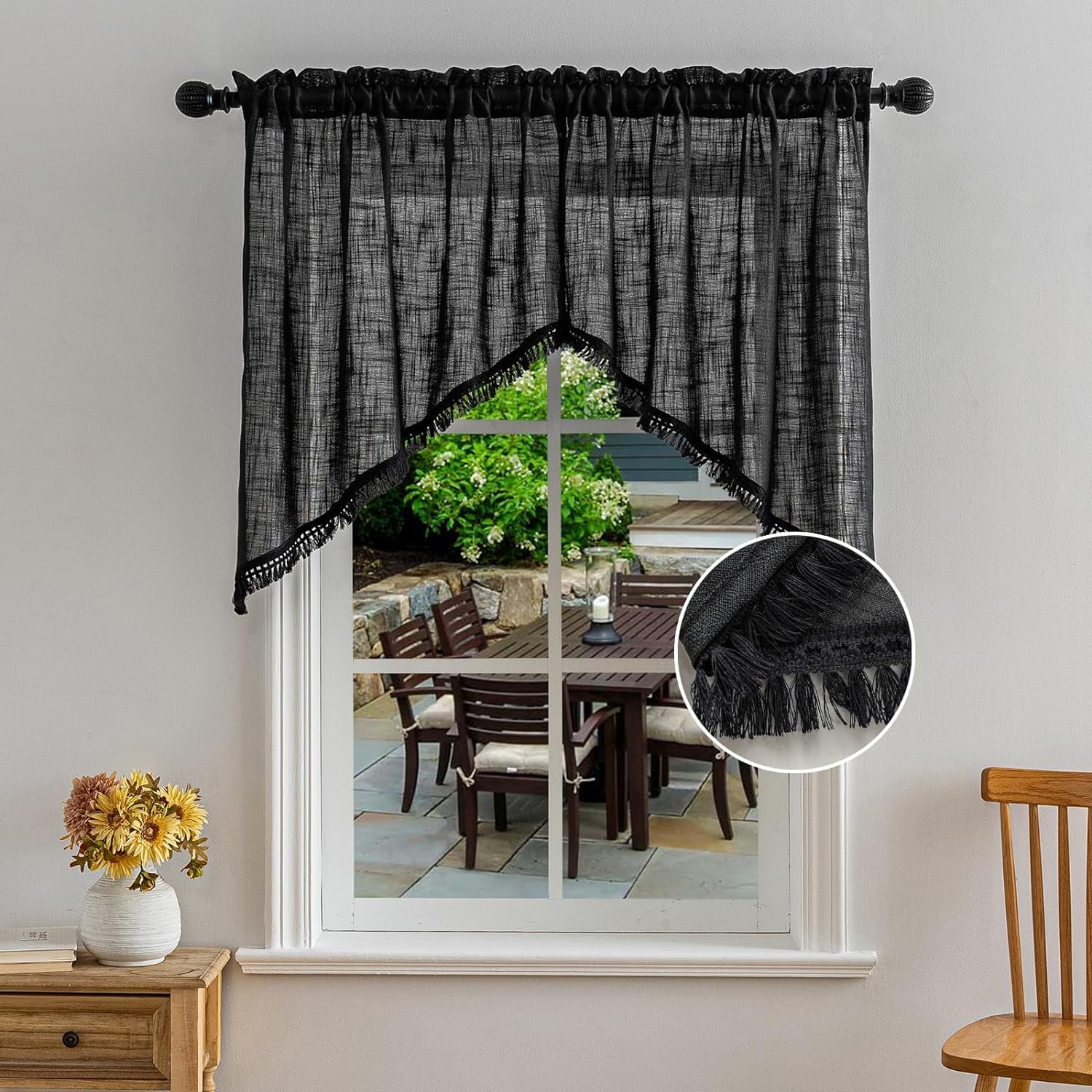 Beda Home Tassel Linen Textured Swag Curtain Valance for Farmhouses ...