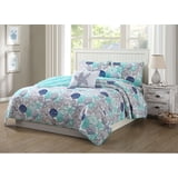 Quaint Home Coastal Twin Reversible Quilt Set Aqua Seashell & Starfish ...