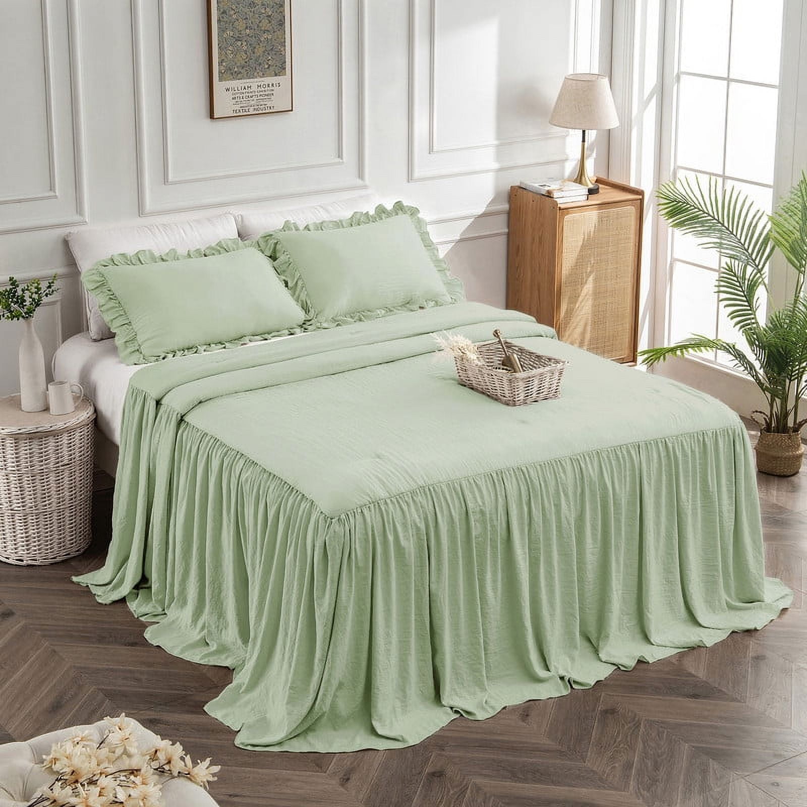 Bedding Bedspread Set Bed King - 3 Pieces Farmhouse Bedspread Skirt ...