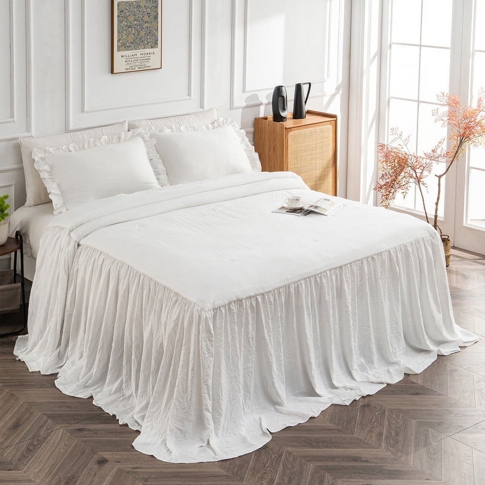 Bedding Bedspread Set Bed Queen - 3 Pieces Farmhouse Bedspread Skirt ...
