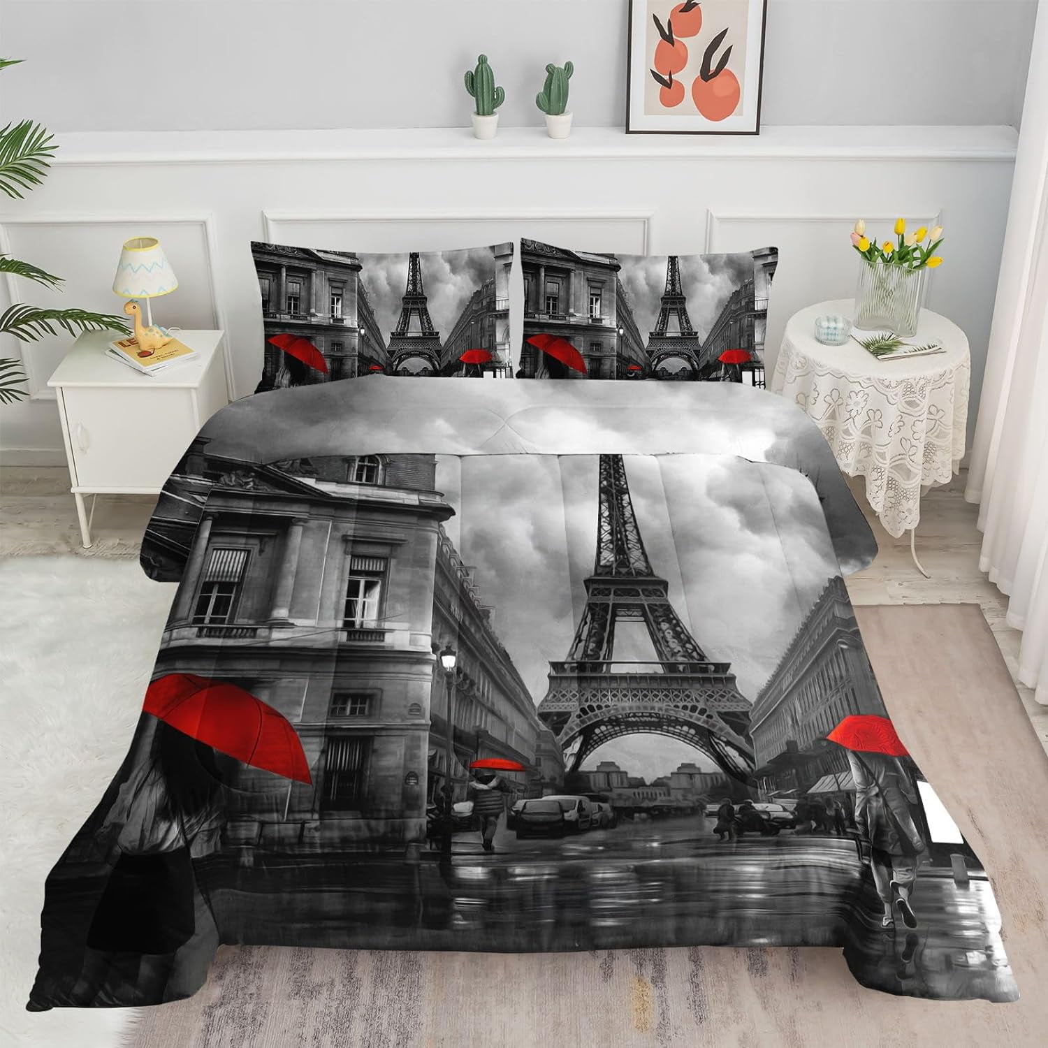 Bedding Comforter Set Paris Street Scenery Eiffel Tower Printed Pattern ...