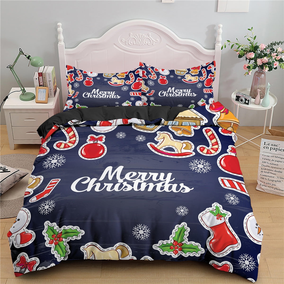 Bedding Cover Queen Size Microfiber Reversible Quilt Set Deer Bear 3 ...