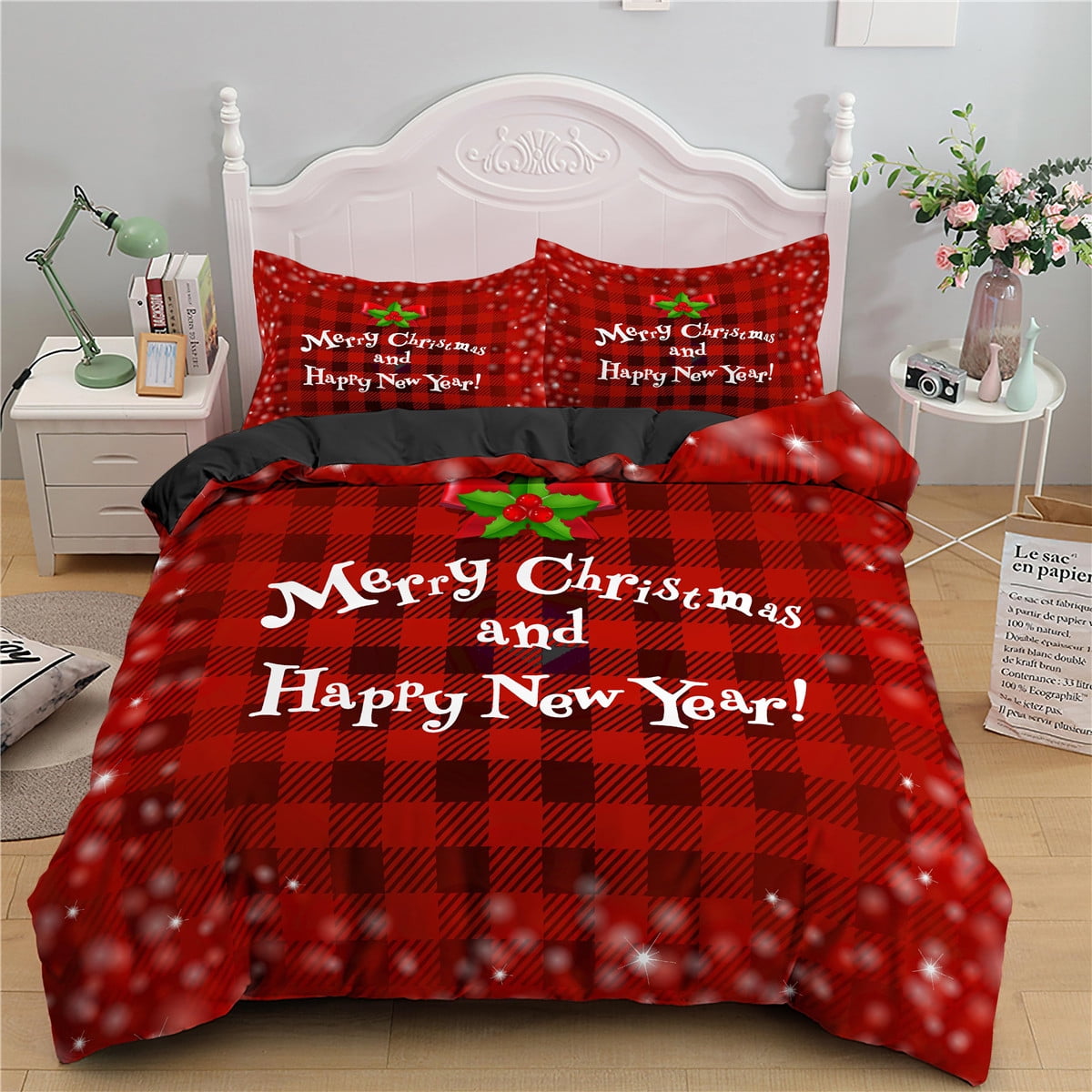 Bedding Cover Queen Size Microfiber Reversible Quilt Set Deer Bear 3 ...