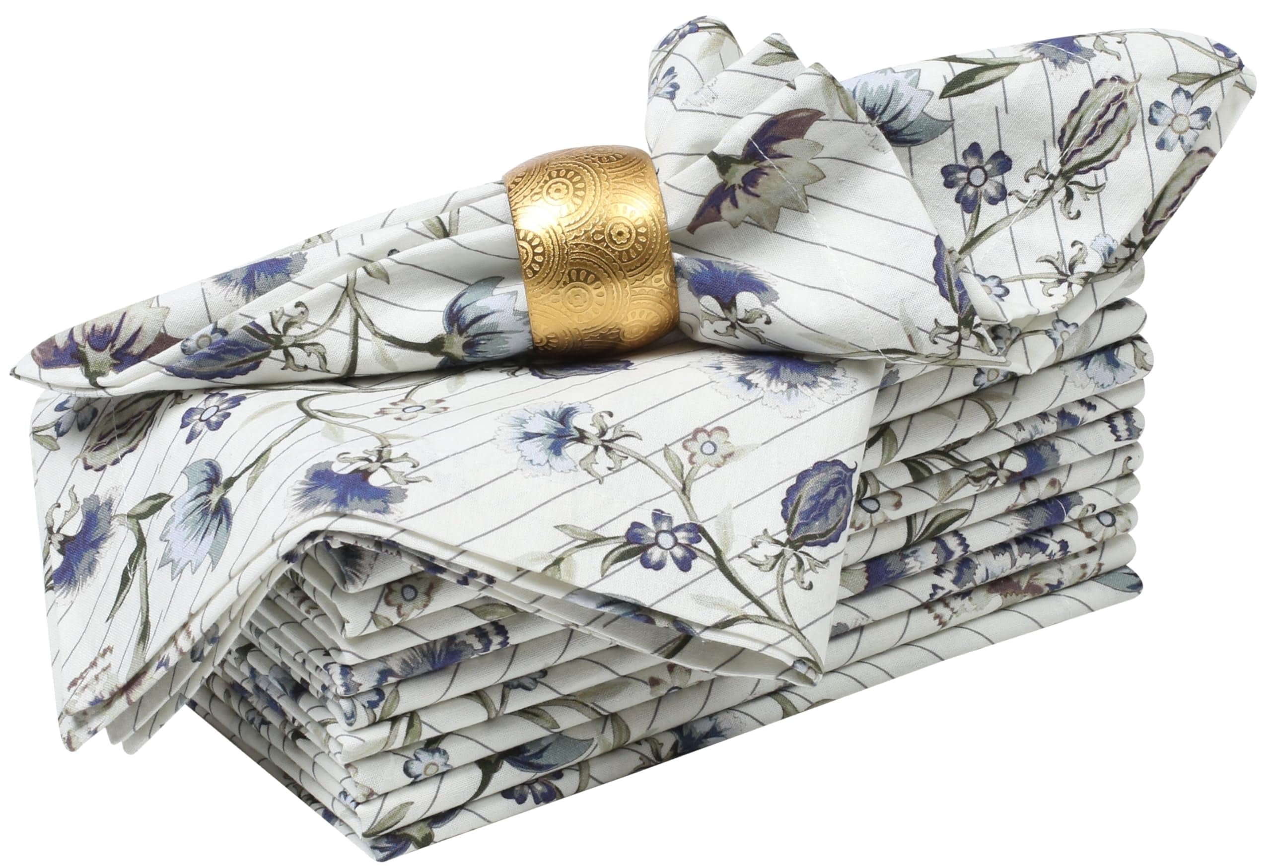 Bedding Craft Cloth with 1" Fold Stripe Flower Design Napkins, Set of ...