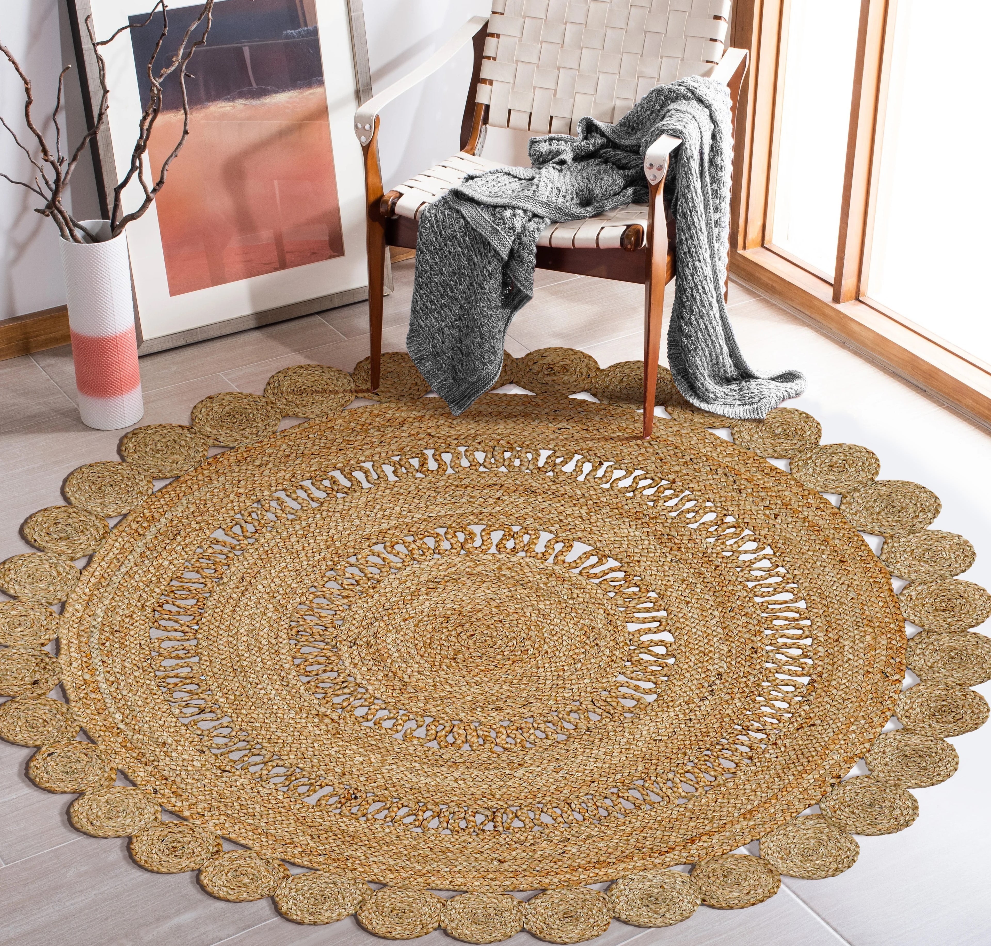 Bedding Craft Hand Woven Farmhouse 3 Ft Round Natural Yarn Jute Area ...