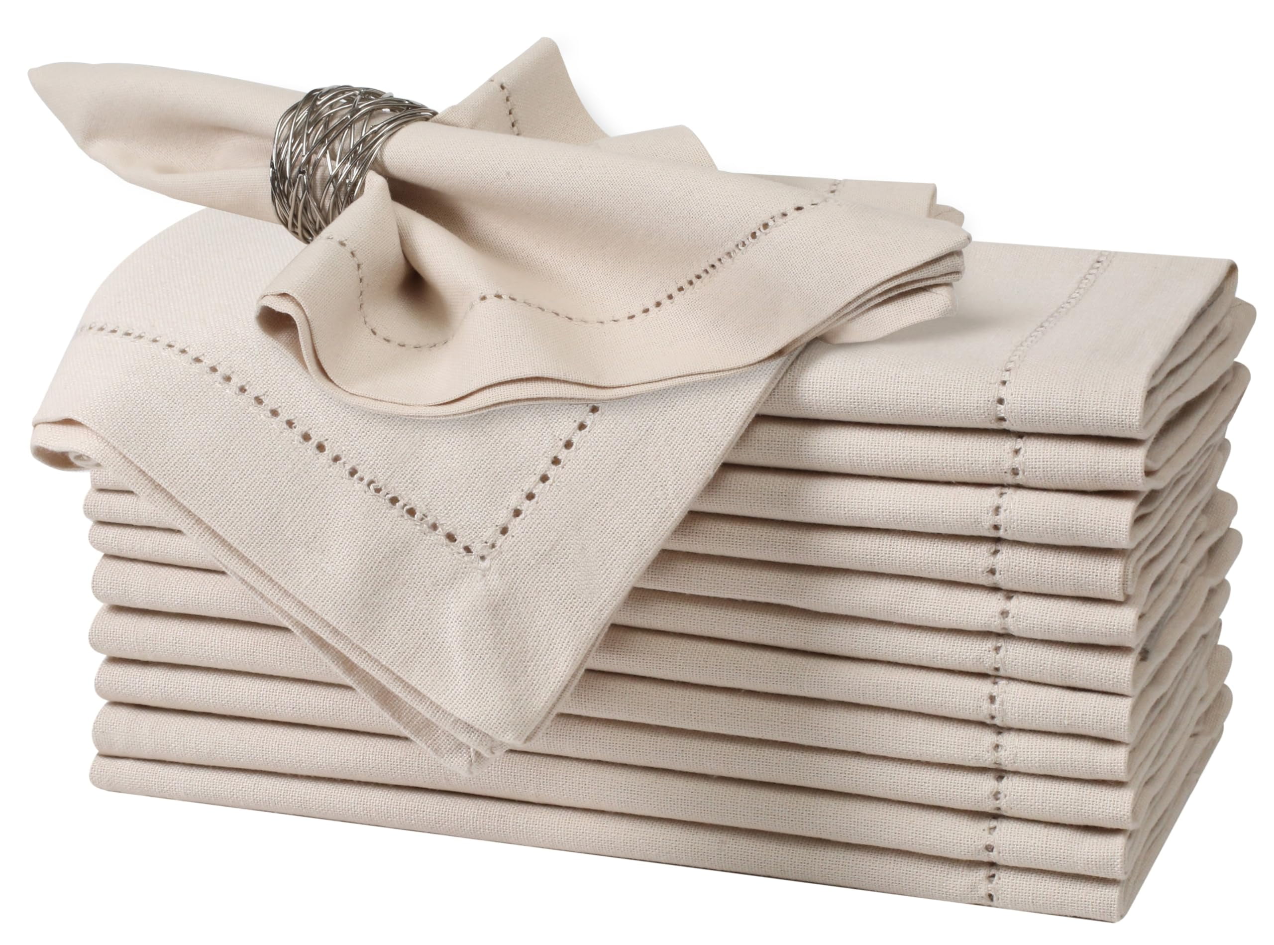 Bedding Craft Set of 12 Oat meal Cotton Hemstitched Cloth Napkins ...
