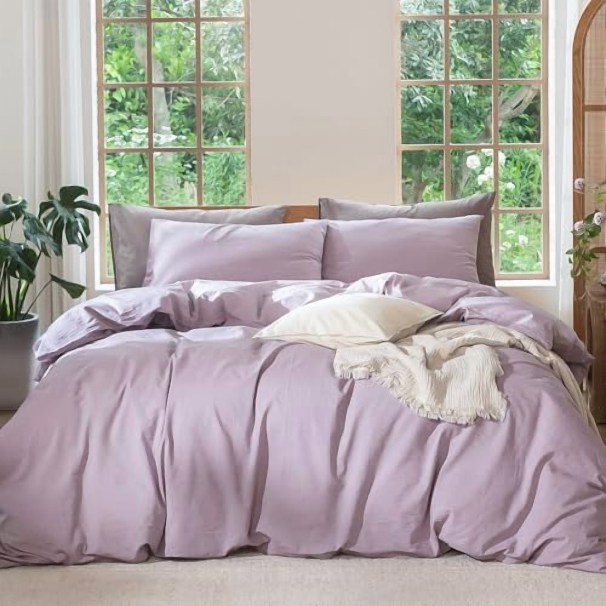 Bedding Duvet Cover Set 100% Washed Cotton Linen Like Textured ...