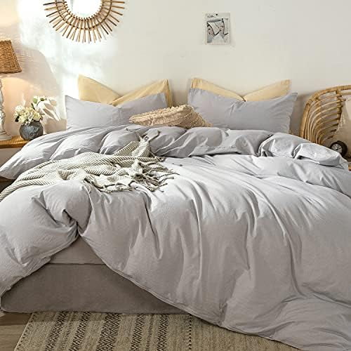 Bedding Duvet Cover Set 100% Washed Cotton Linen Like Textured ...