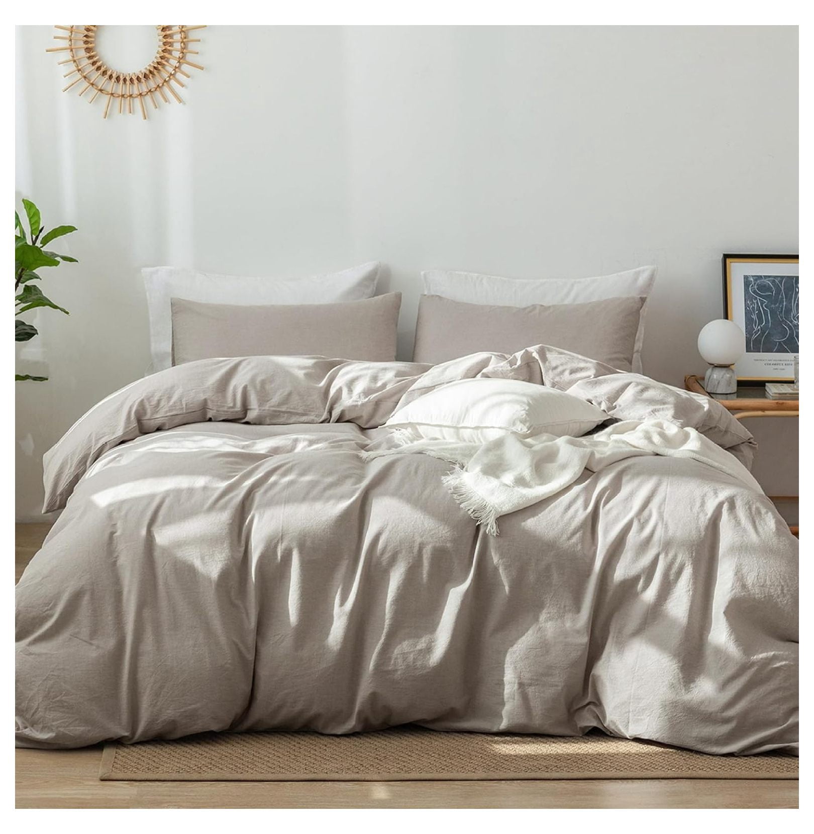 Bedding Duvet Cover Set 100% Washed Cotton Linen Like Textured ...
