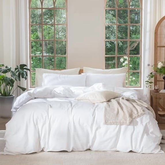 Bedding Duvet Cover Set 100% Washed Cotton Linen Like Textured ...