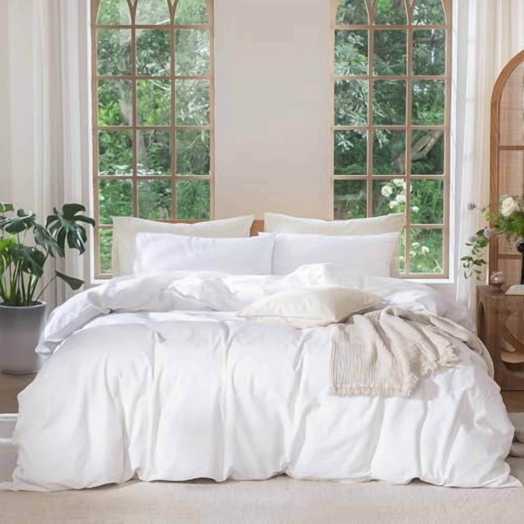 Bedding Duvet Cover Set 100% Washed Cotton Linen Like Textured ...