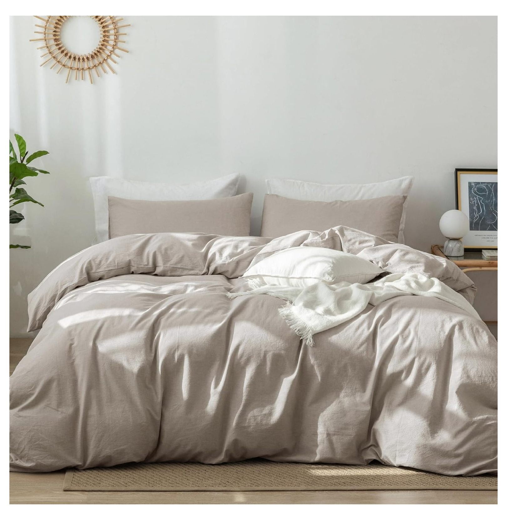 Bedding Duvet Cover Set 100% Washed Cotton Linen Like Textured ...