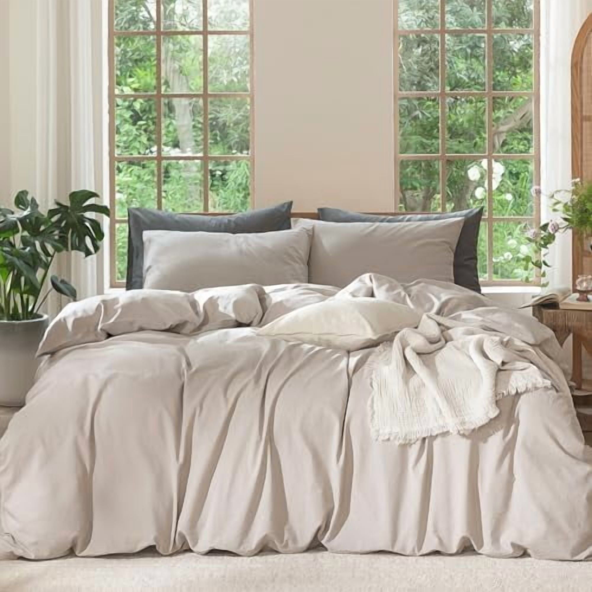 Bedding Duvet Cover Set 100% Washed Cotton Linen Like Textured ...