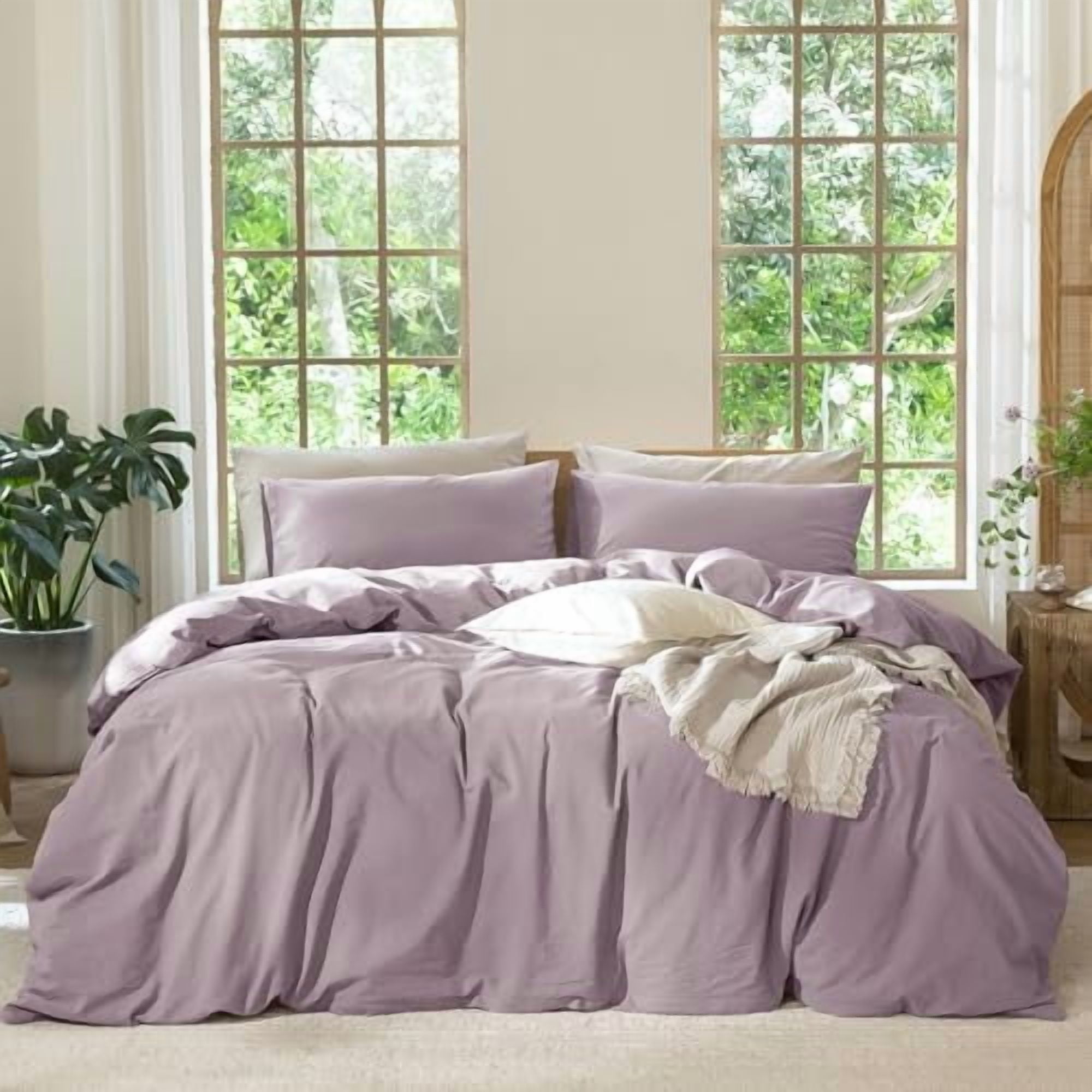 Bedding Duvet Cover Set 100% Washed Cotton Linen Like Textured ...