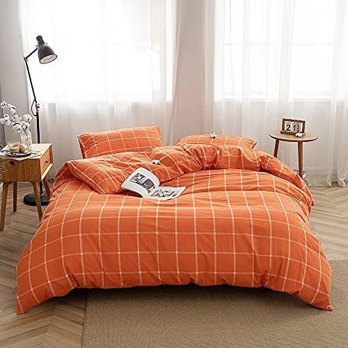 Bedding Duvet Cover Set 3 Pieces 100% Washed Cotton Duvet Cover Linen ...