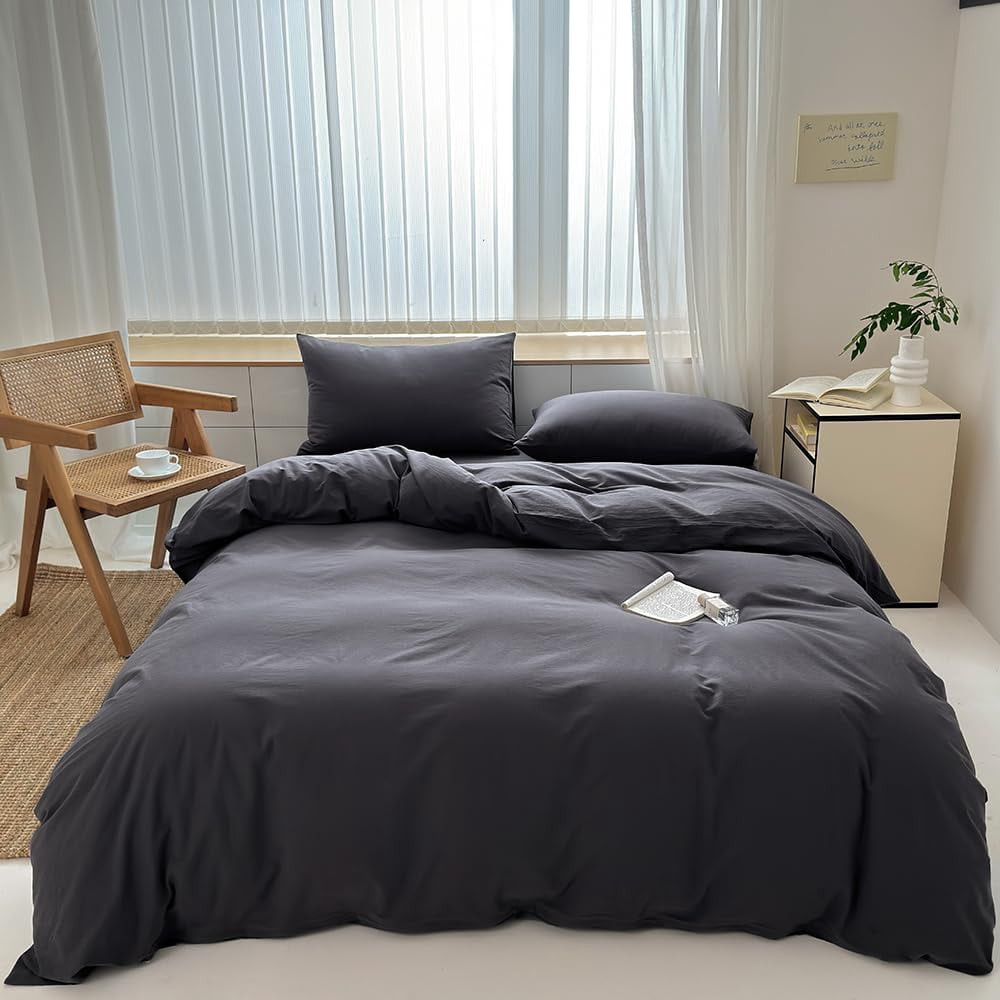Bedding Duvet Cover Set Queen Size 3 Pieces 100% Washed Cotton ...
