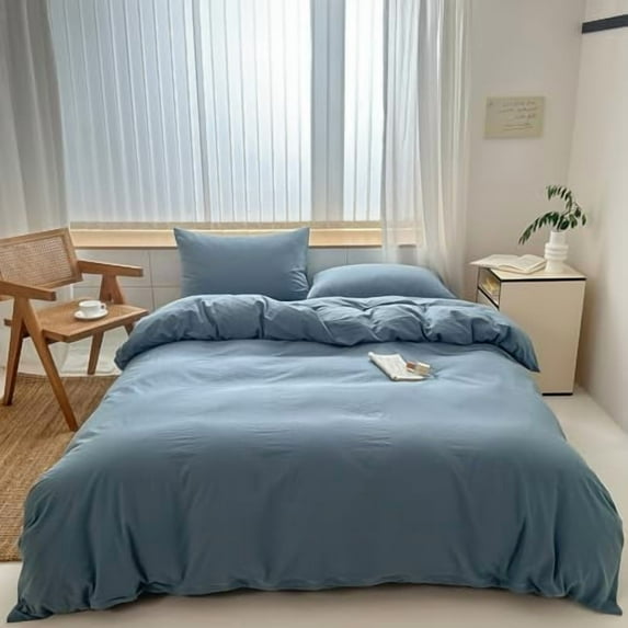 Bedding Duvet Cover Set100% Washed Cotton Duvet Cover Linen Like ...