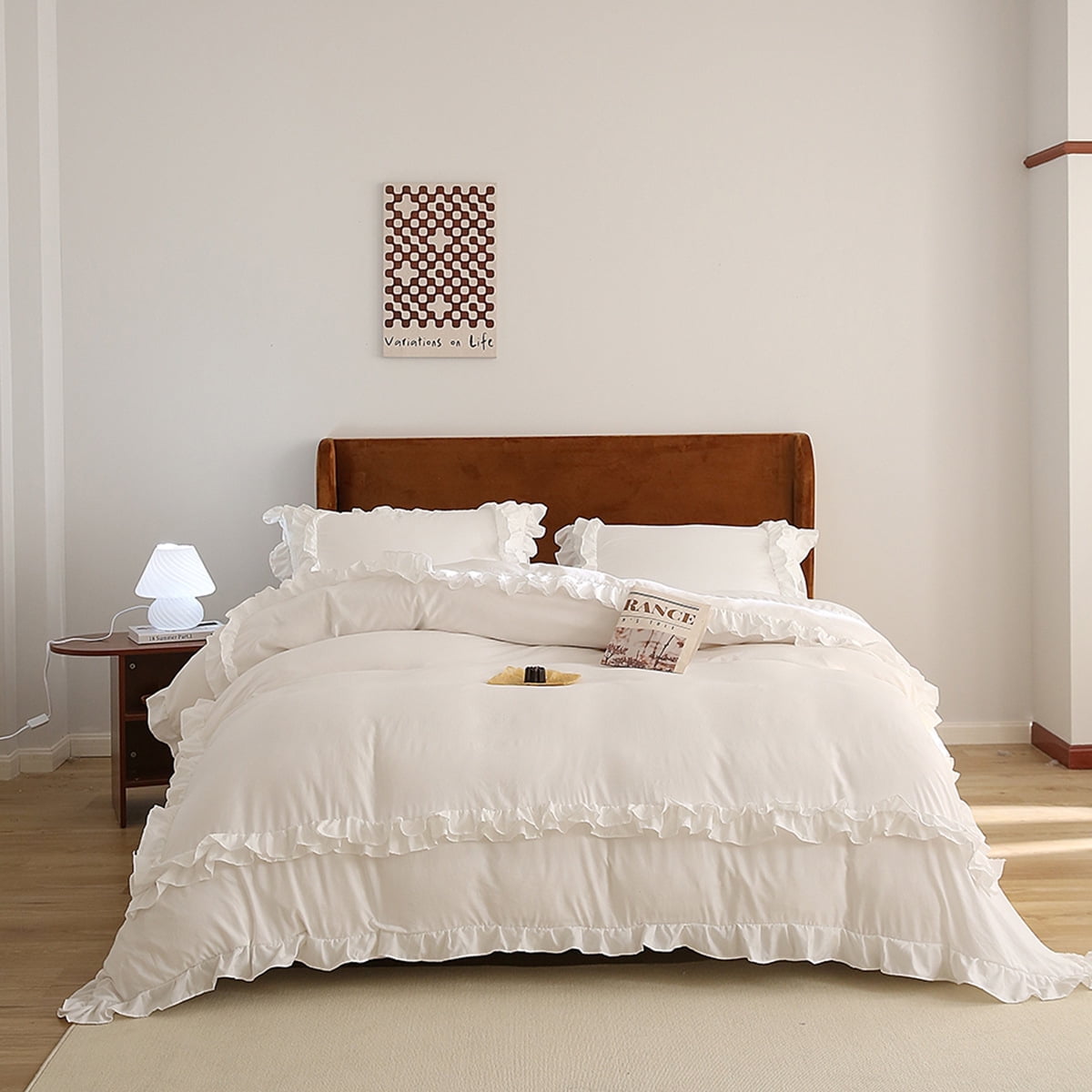 Walmart Comforter Full Size Set, White Ruffle Edge Washed Cotton ...