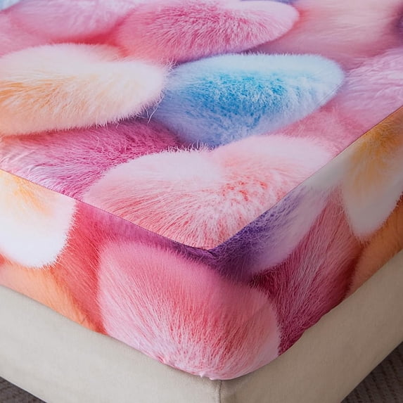 Bedding Fitted Sheet with Deep Pocket, 3D Pattern Sweet Heart Printed ...