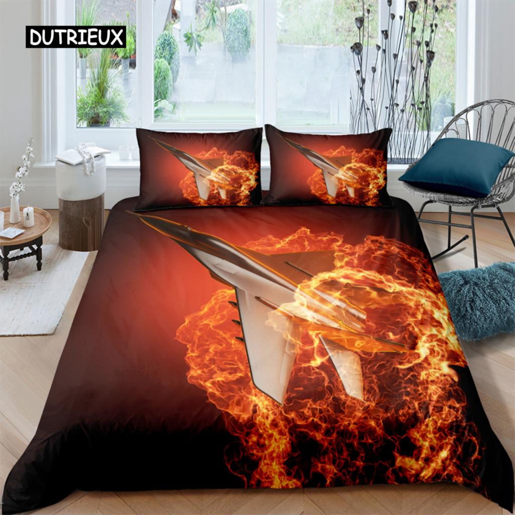 Bedding Set Airplane Fighter Duvet Cover Sky Flying Fighter Jet King ...