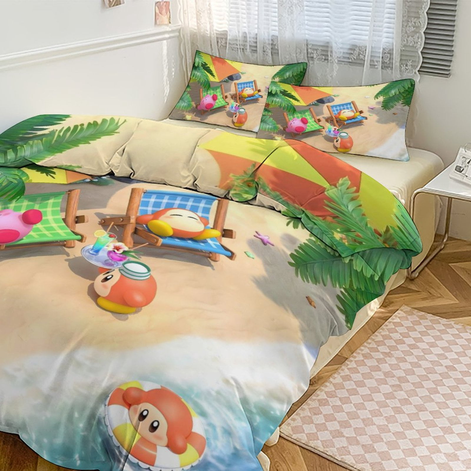 Bedding Set Anime Kirby Bedding Set Cartoon Duvet Cover Set with 1 ...
