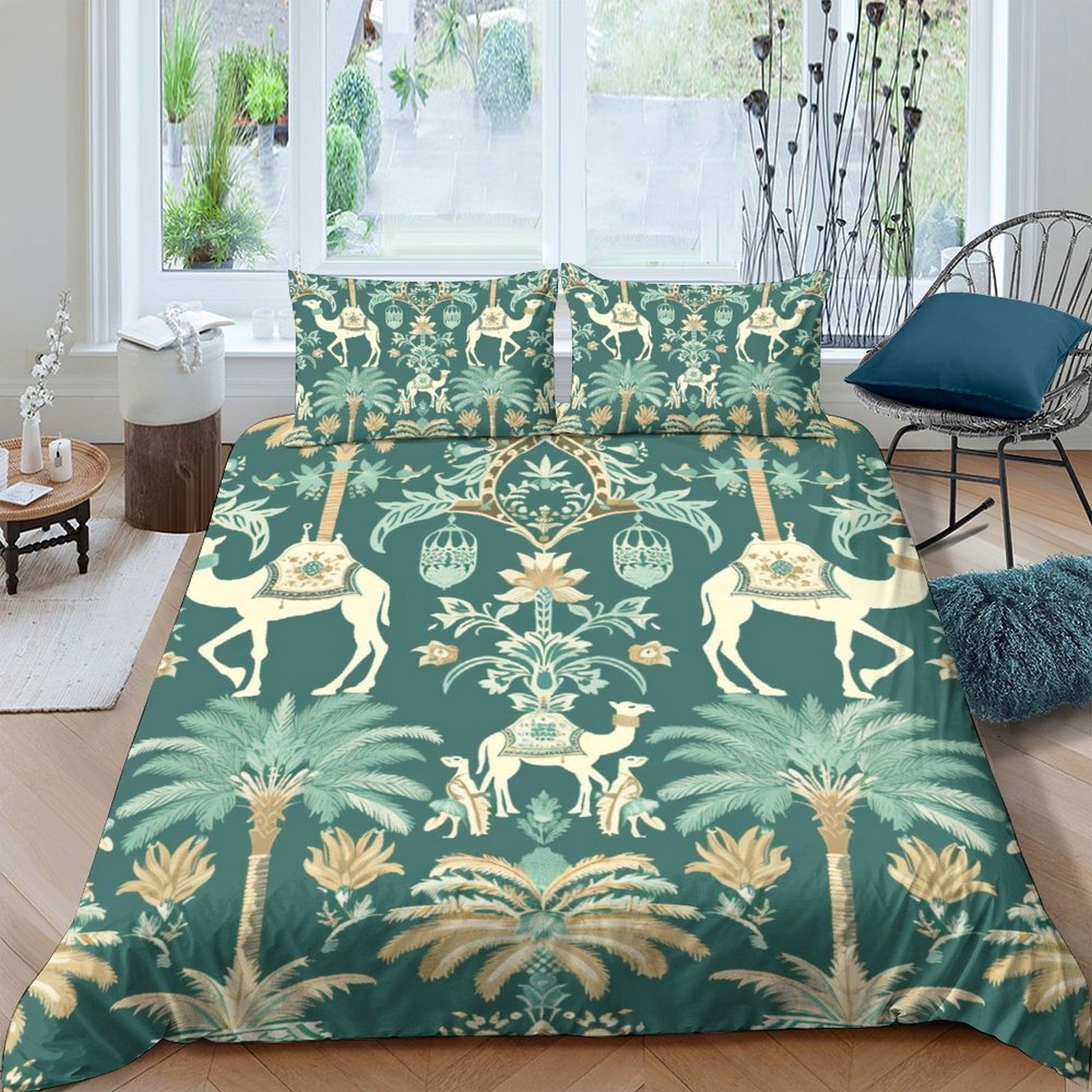 Bedding Set Camel Castle Palm Printed Comforter Cover Set Teen Adult ...