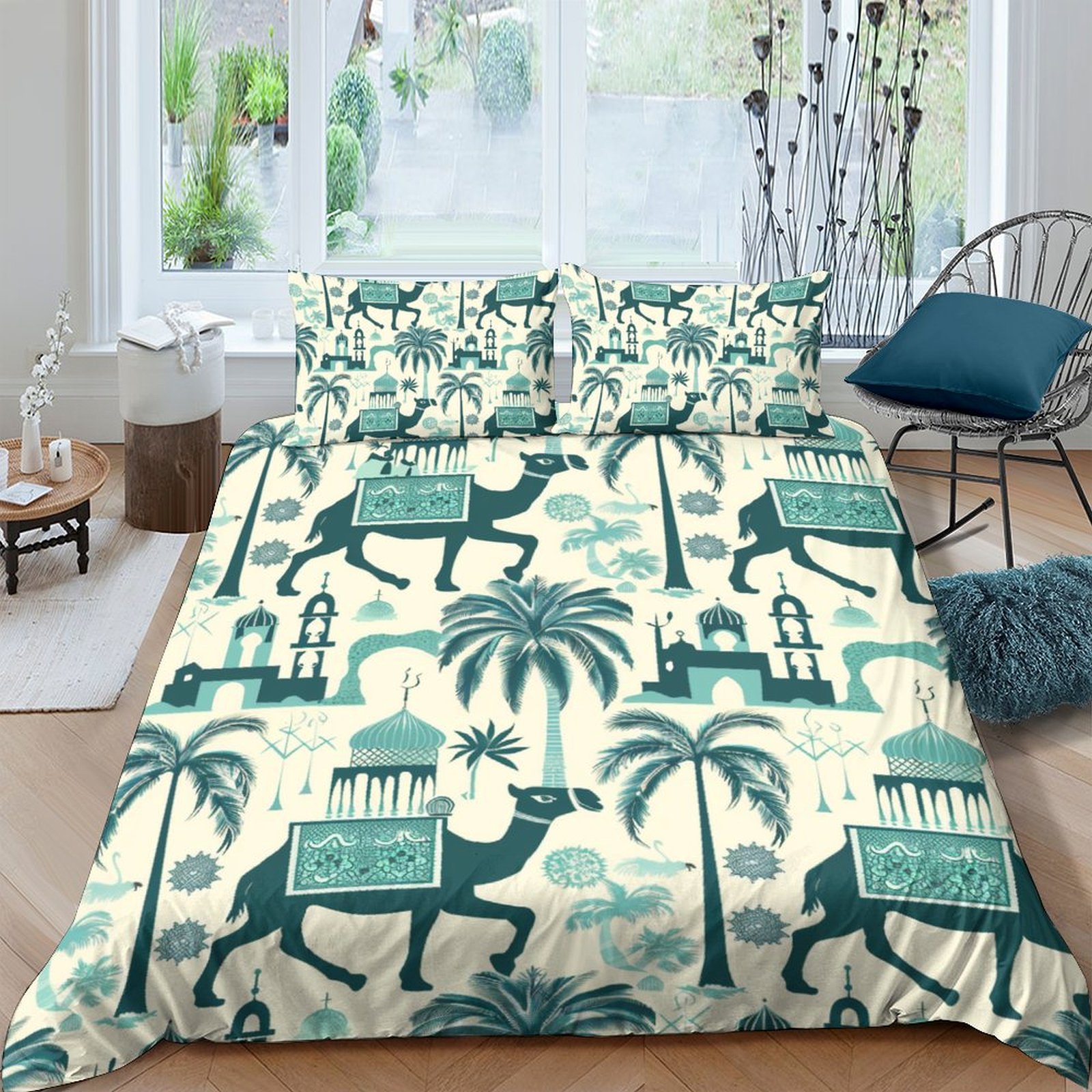 Bedding Set Camel Castle Palm Printed Comforter Cover Set Teen Adult ...